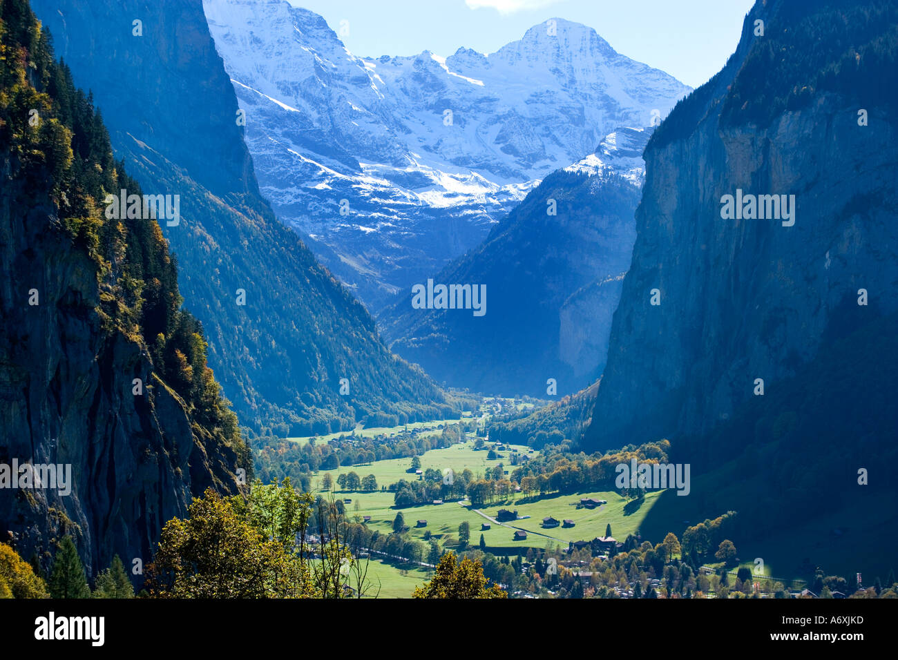 Switzerland Berner Oberland View down the Lauterbrunnen valley from ...