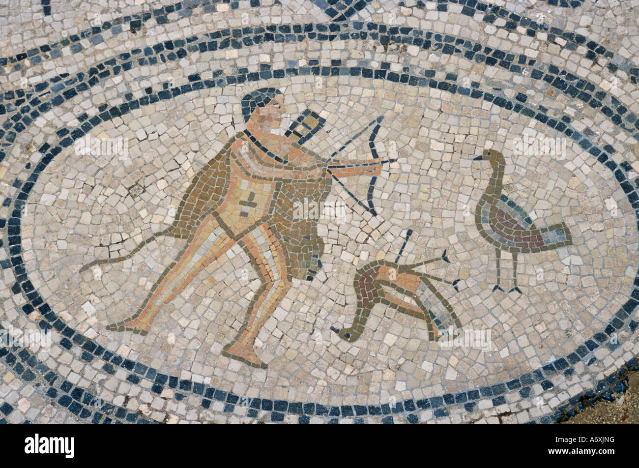 Mosaic floor of hunting scene Roman archaeological site of Volubilis ...