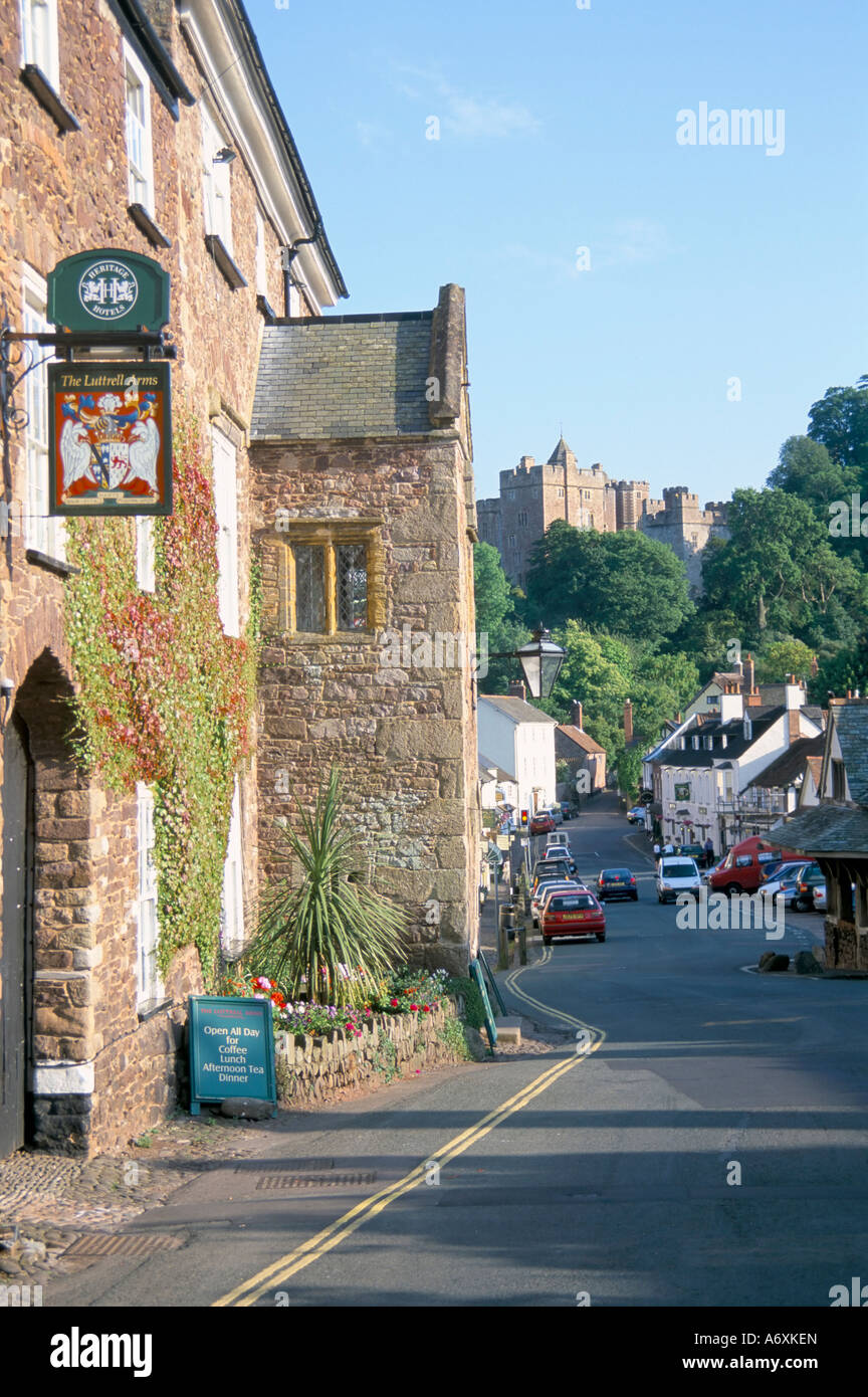 Luttrell Arms Hotel and Dunster Castle beyond Dunster Somerset England ...