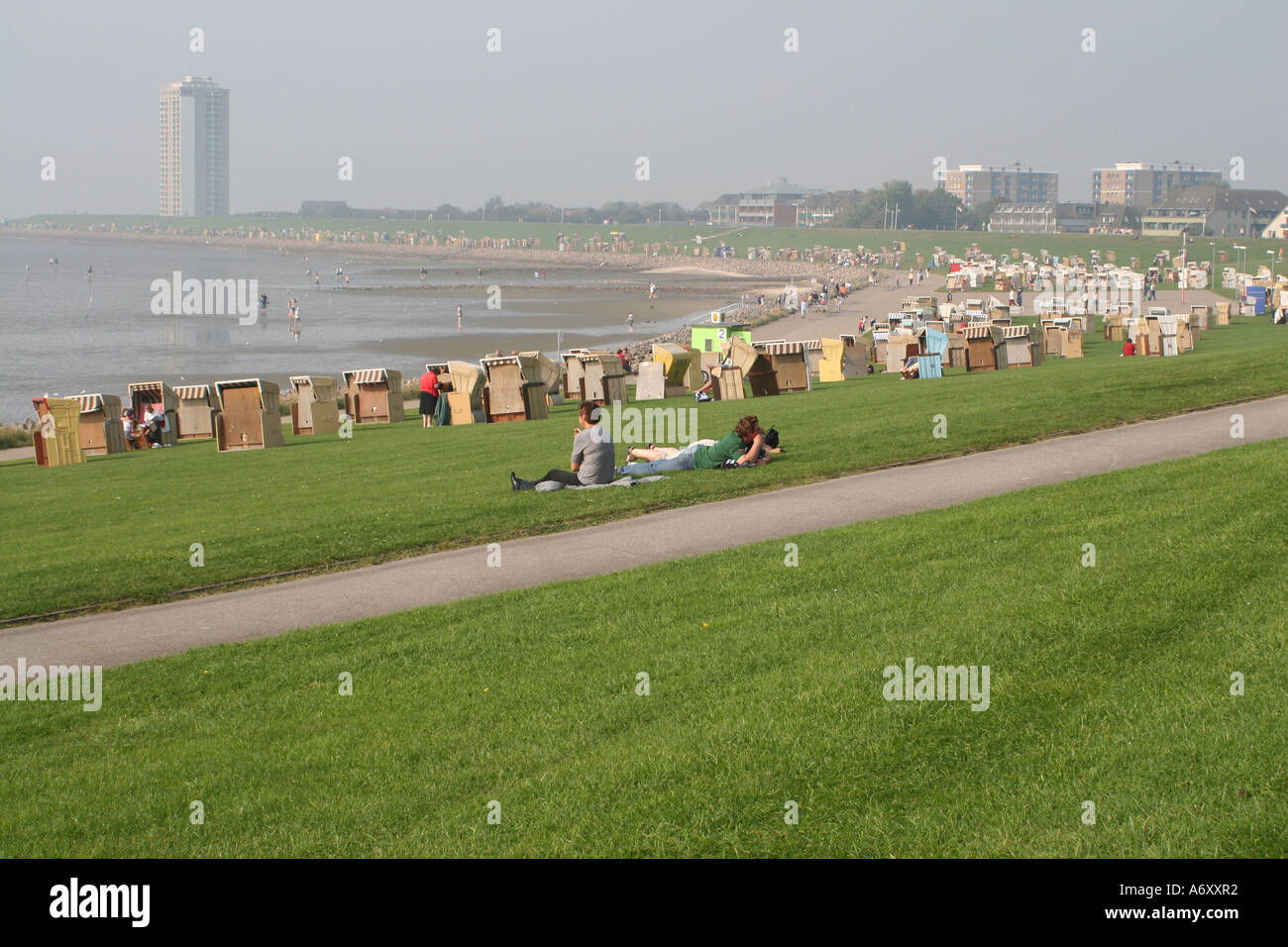 People walking on the bottom of the North Sea while low tide, in Buesum ...