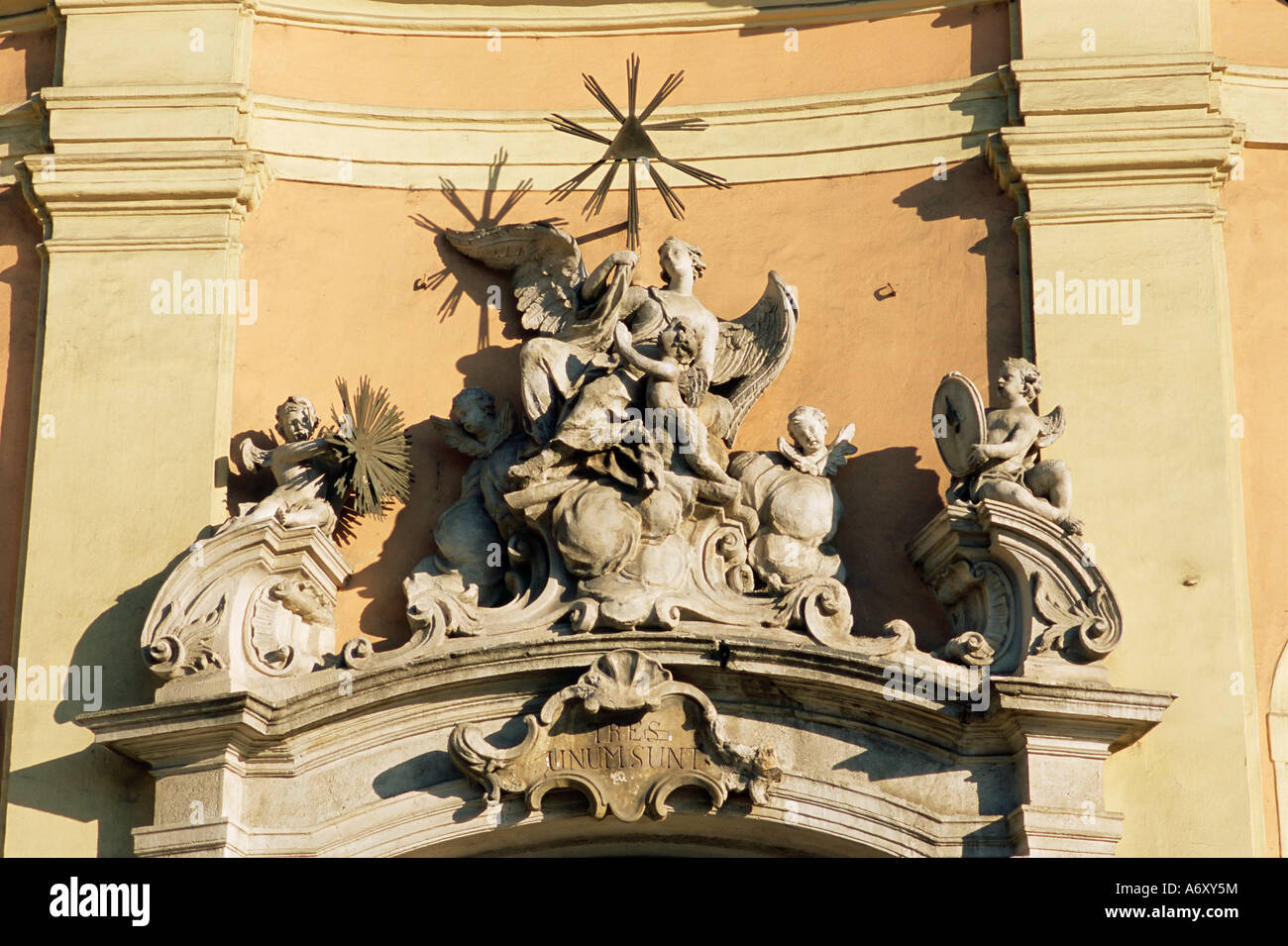 Facade detail of city s finest Baroque church of Holy Trinity Kostol ...