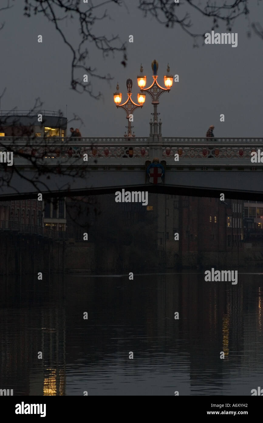 Lendal Bridge at dusk with antique streetlights on bridge lit Stock ...