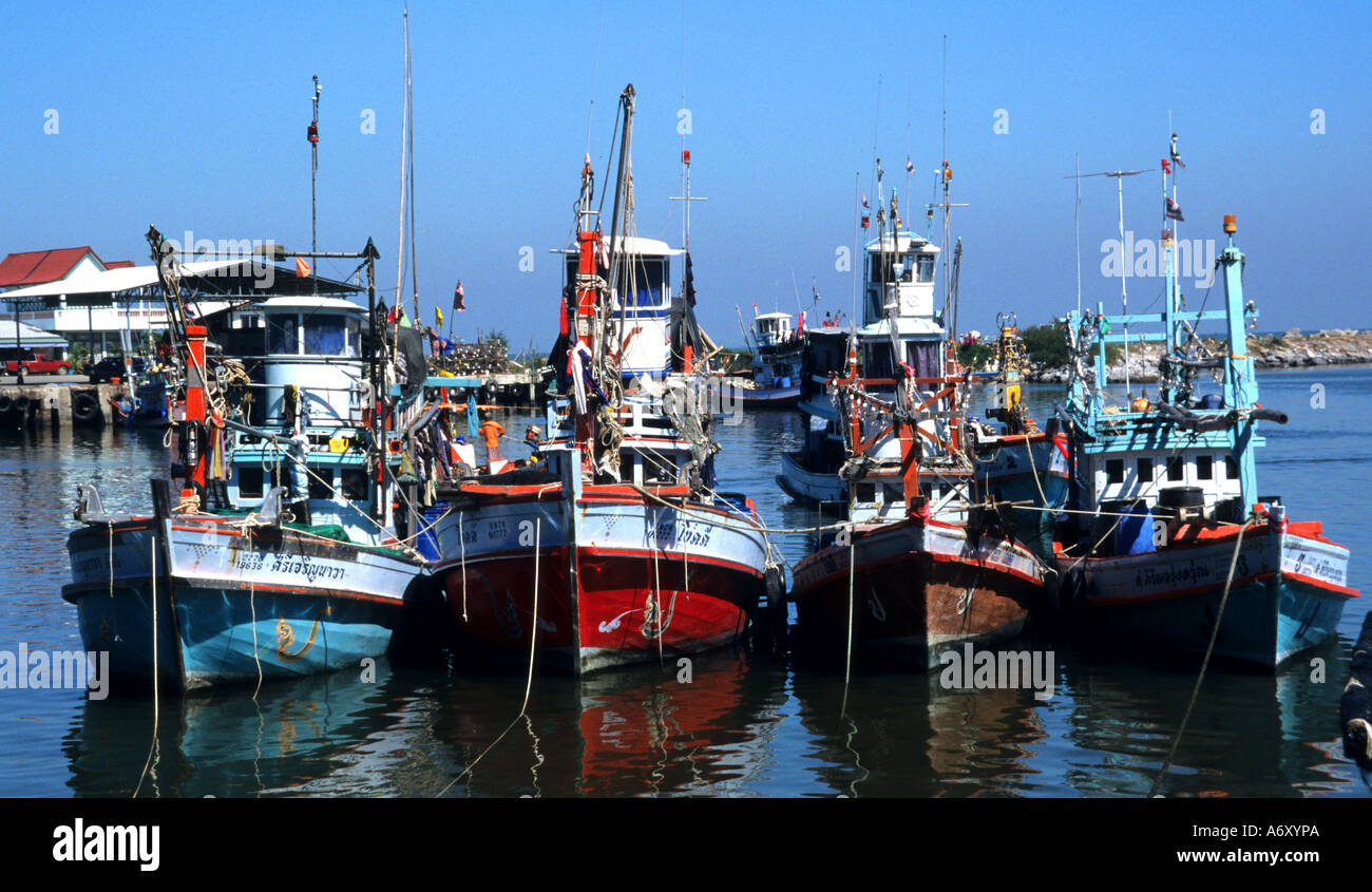 Fishing boats Hua Thailand Thai Port Harbor sea Stock Photo - Alamy