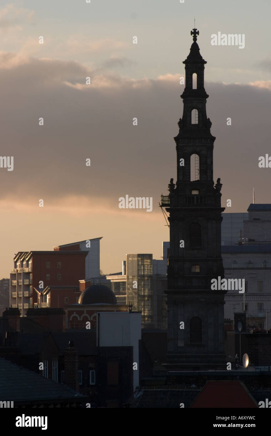 Spire of Holy Trinity Church Boar Lane against city skyline from 'New ...
