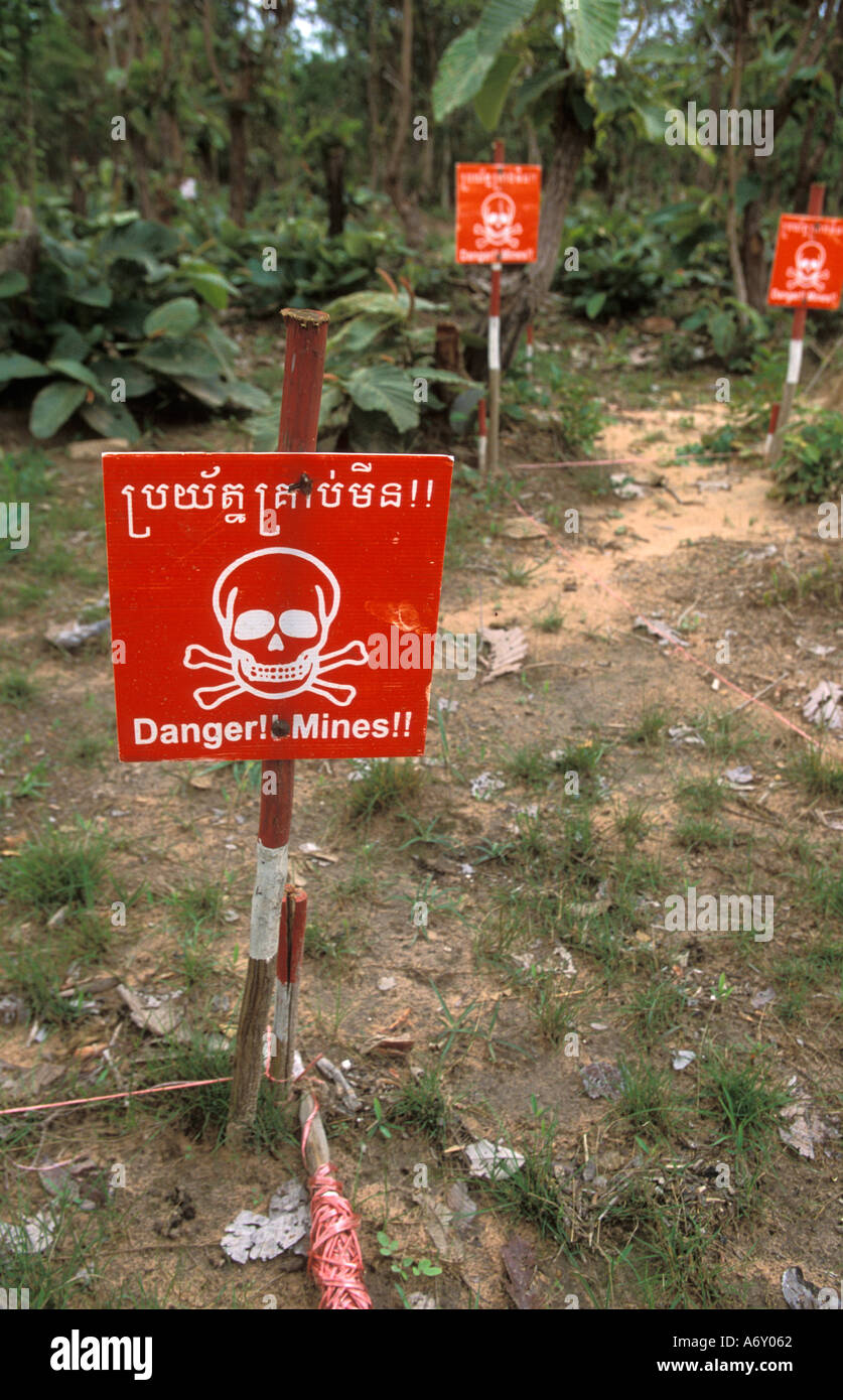Cambodia Land mines warning signs as danger everywhere in fields and ...