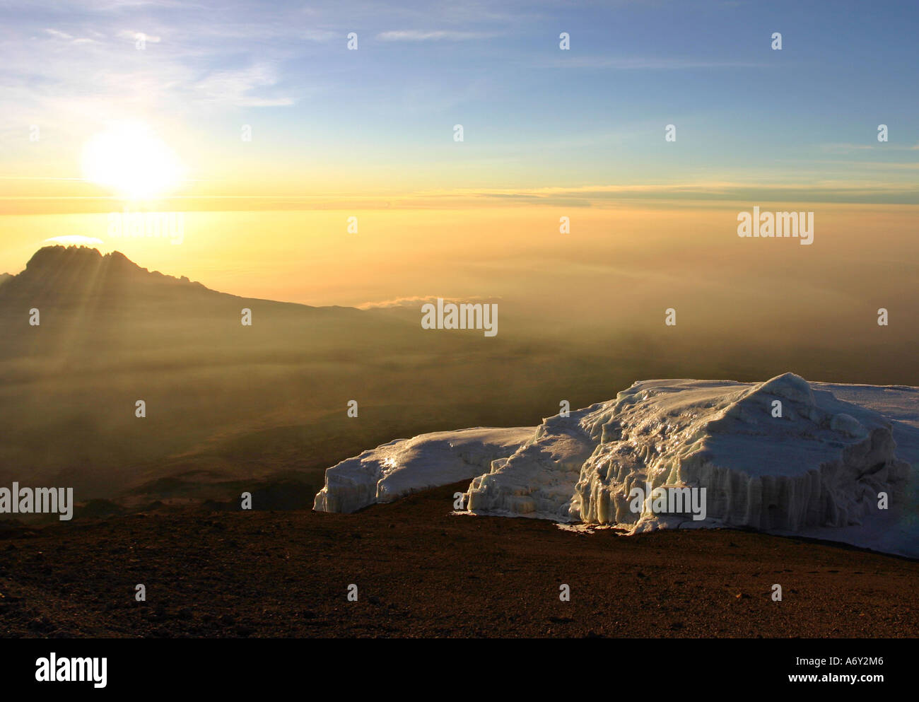 Mawenzi peak and glacier seen from the summit of Mount Kilimanjaro ...