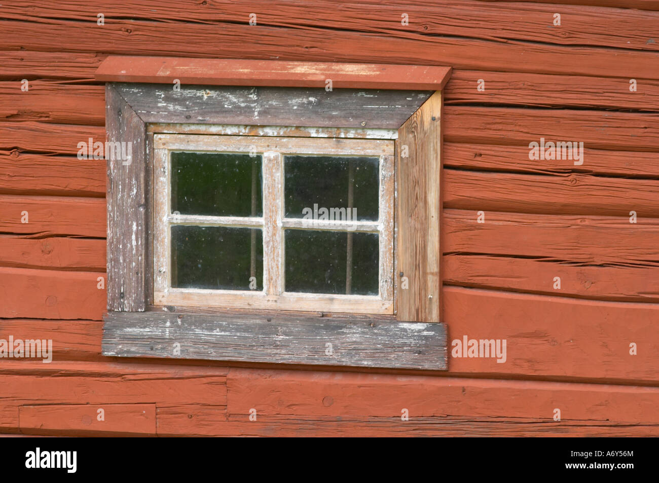 Traditional style Swedish wooden painted house. Window Smaland region ...