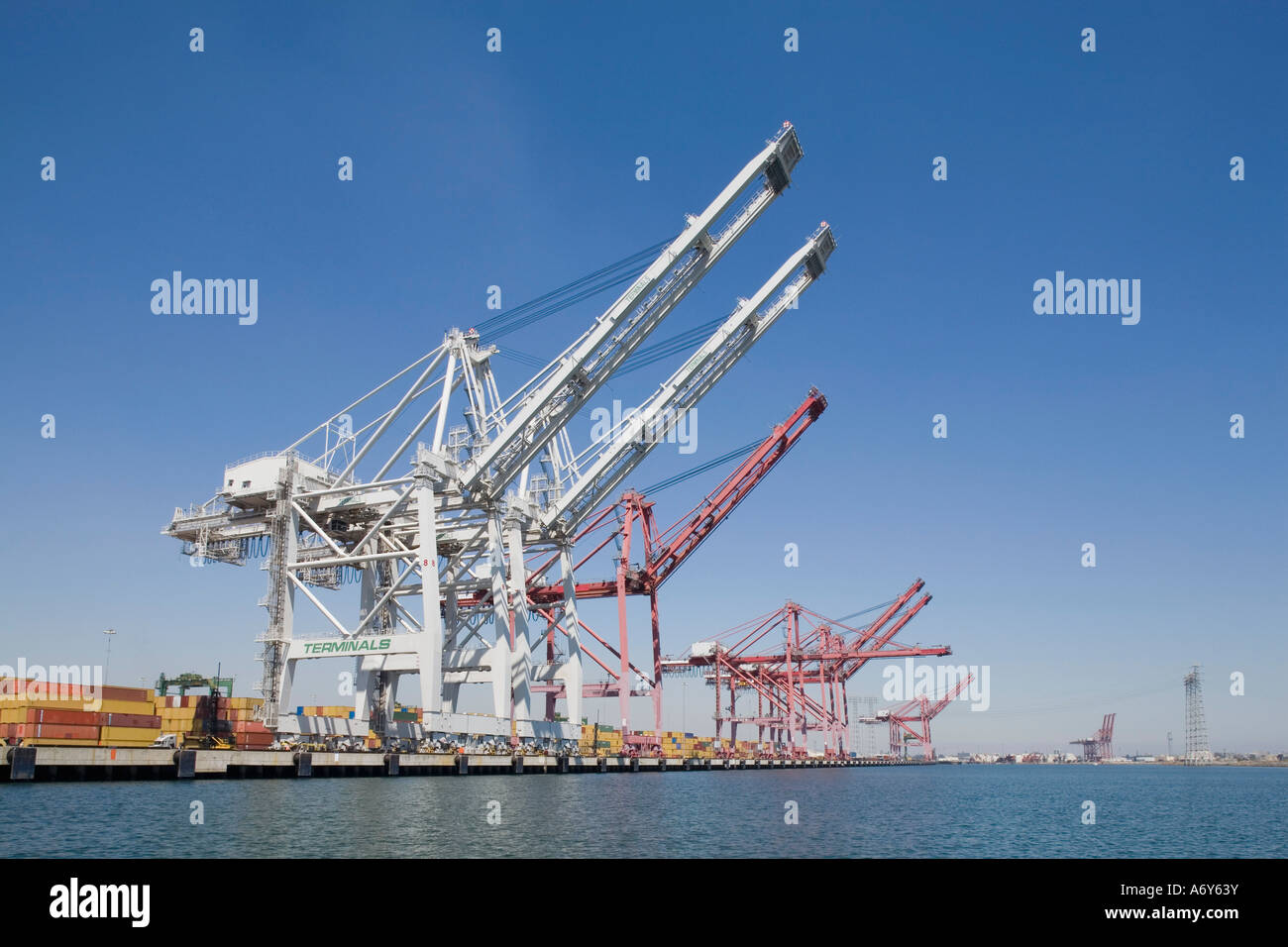 Cranes in a row at a commercial dock Stock Photo - Alamy