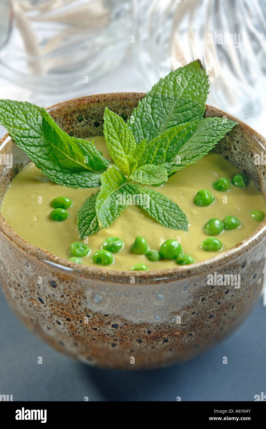 Chilled cream of pea soup with mint Stock Photo - Alamy