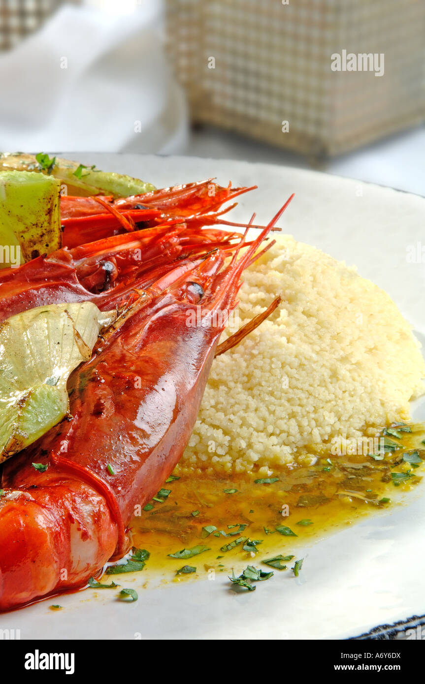 Large red prawns with fennel and tomatoes Stock Photo - Alamy