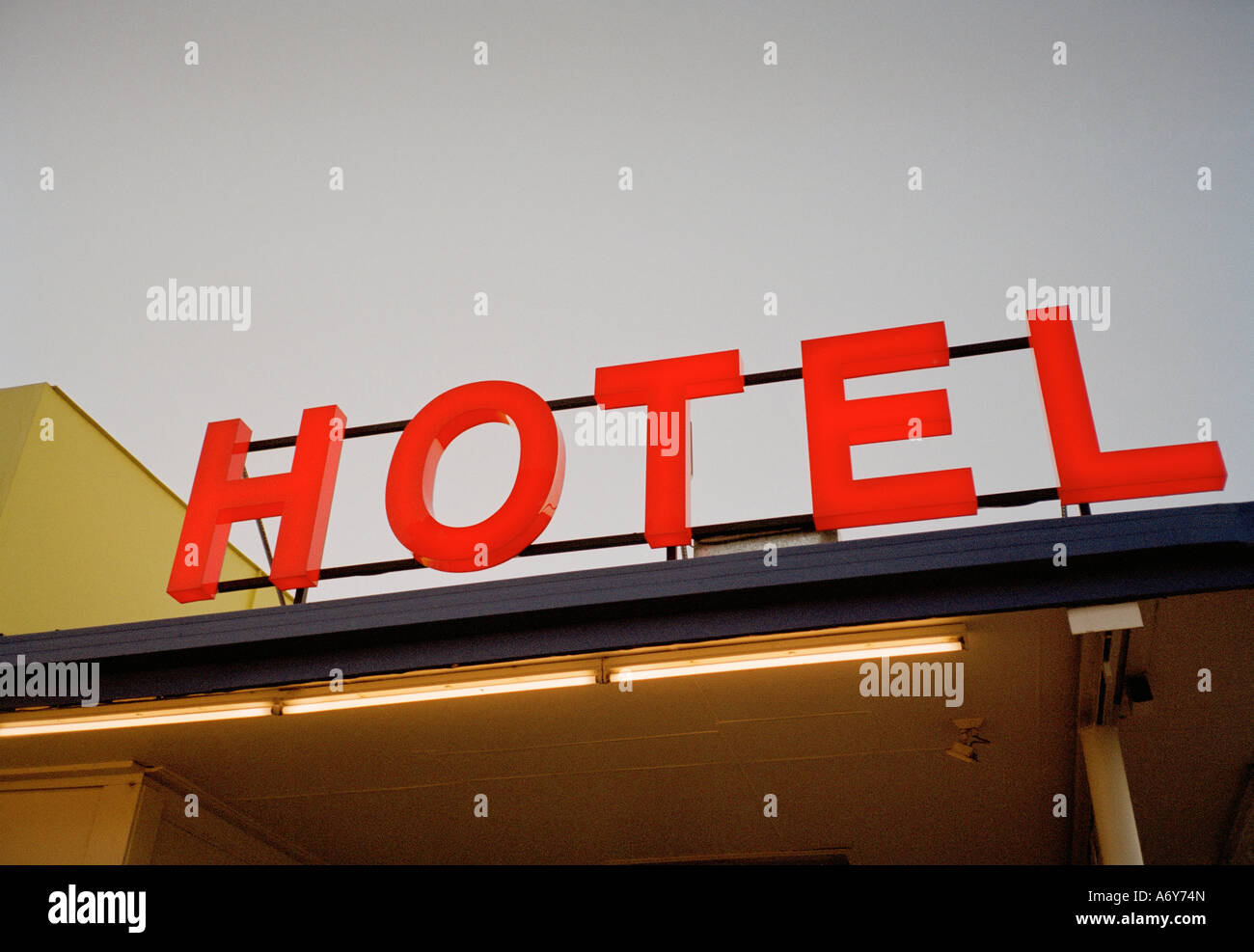 Illuminated hotel sign Stock Photo - Alamy