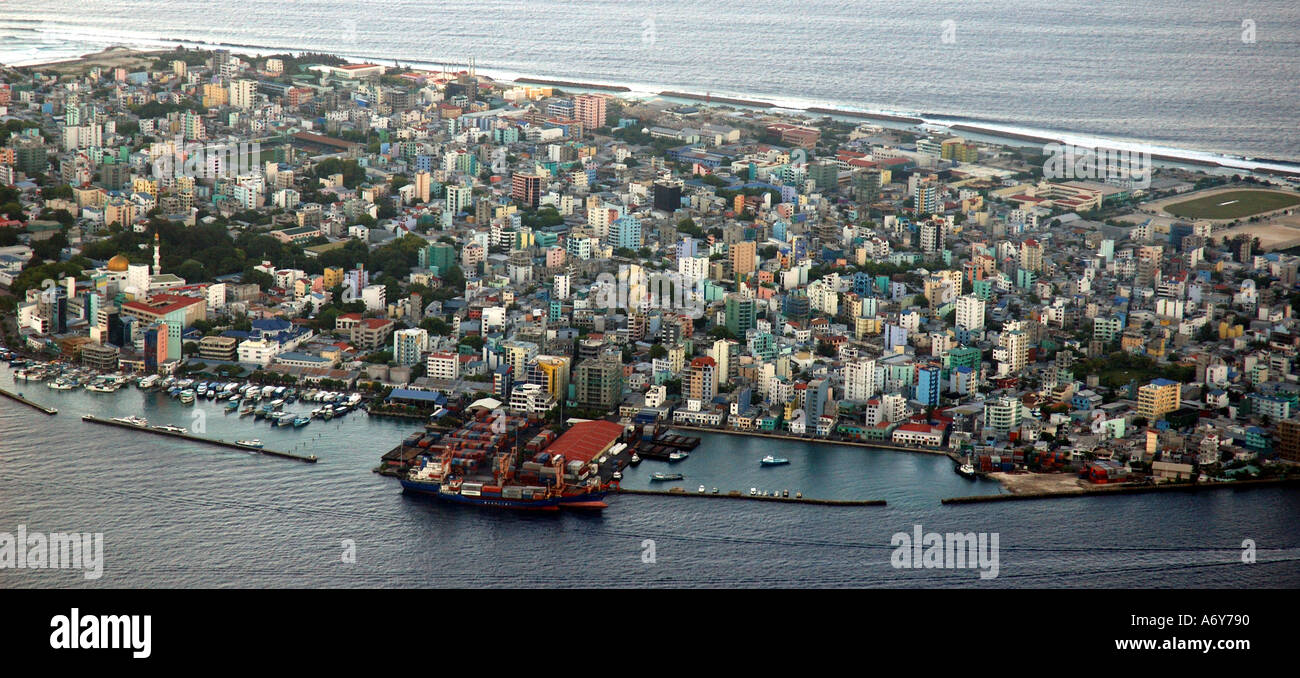 Aerial View of Capital City Male taken from Maldivian Air taxi or sea ...