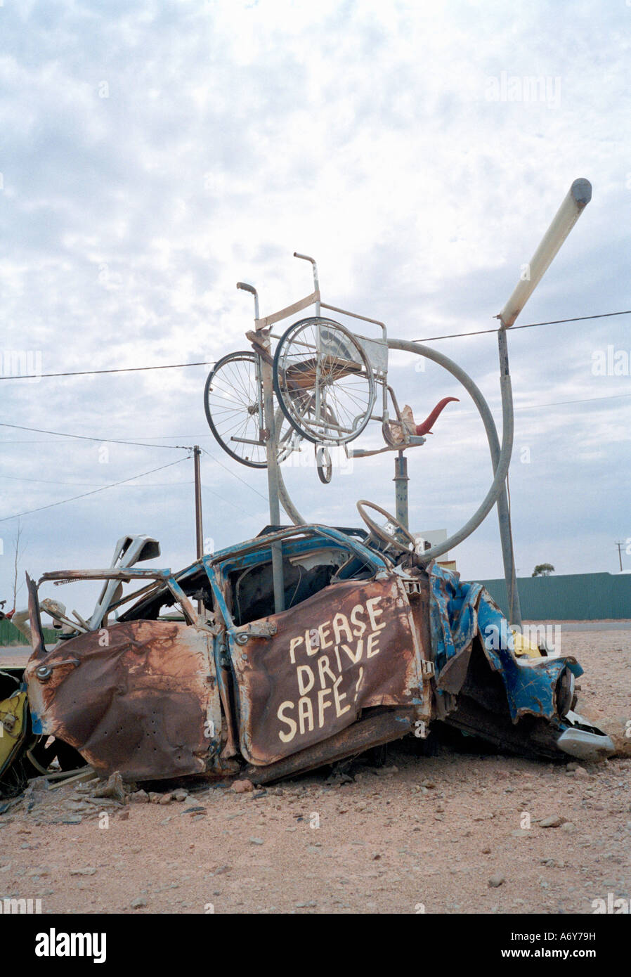 Car wreck assemblage on a roadside Stock Photo - Alamy