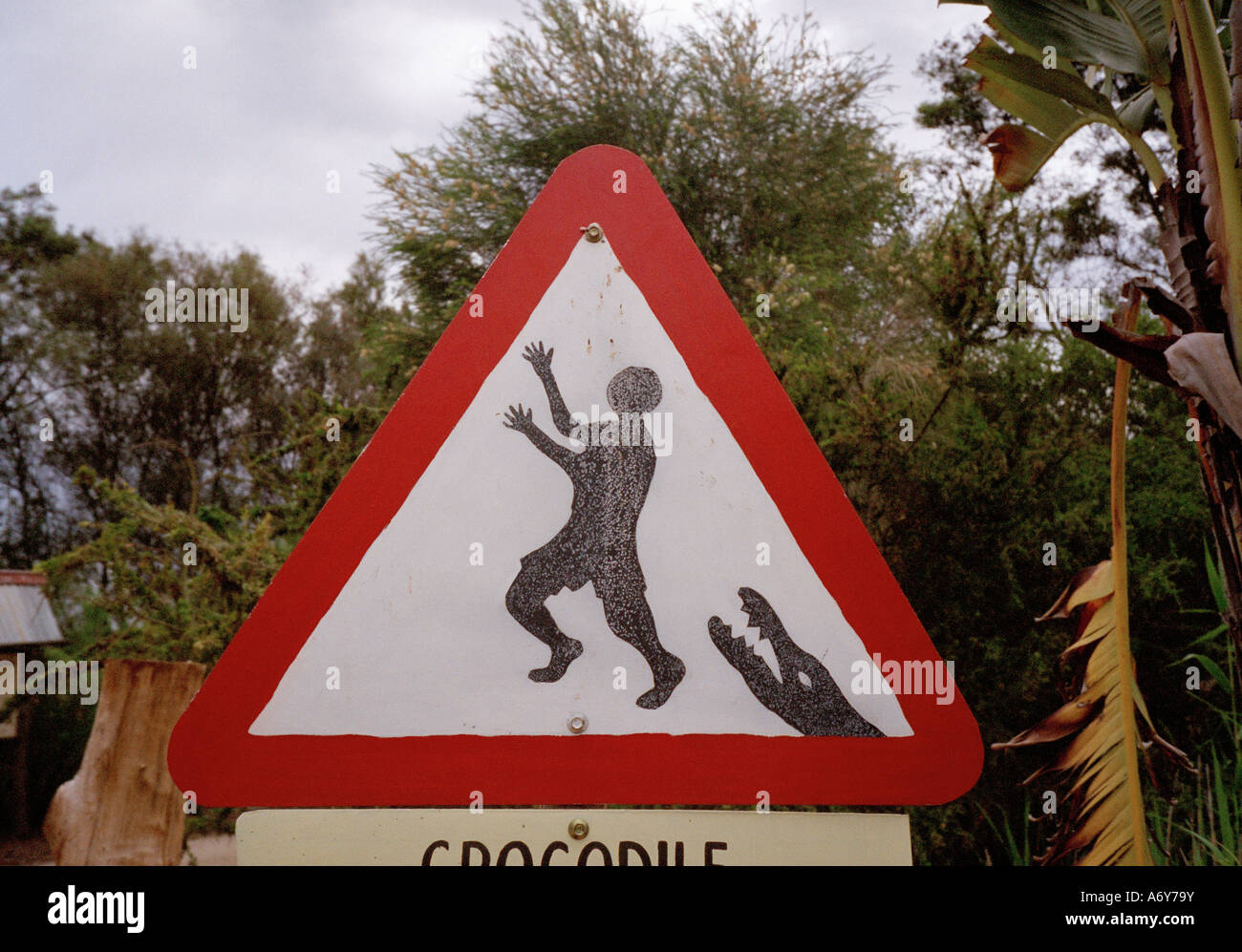 Warning sign for crocodiles Stock Photo - Alamy