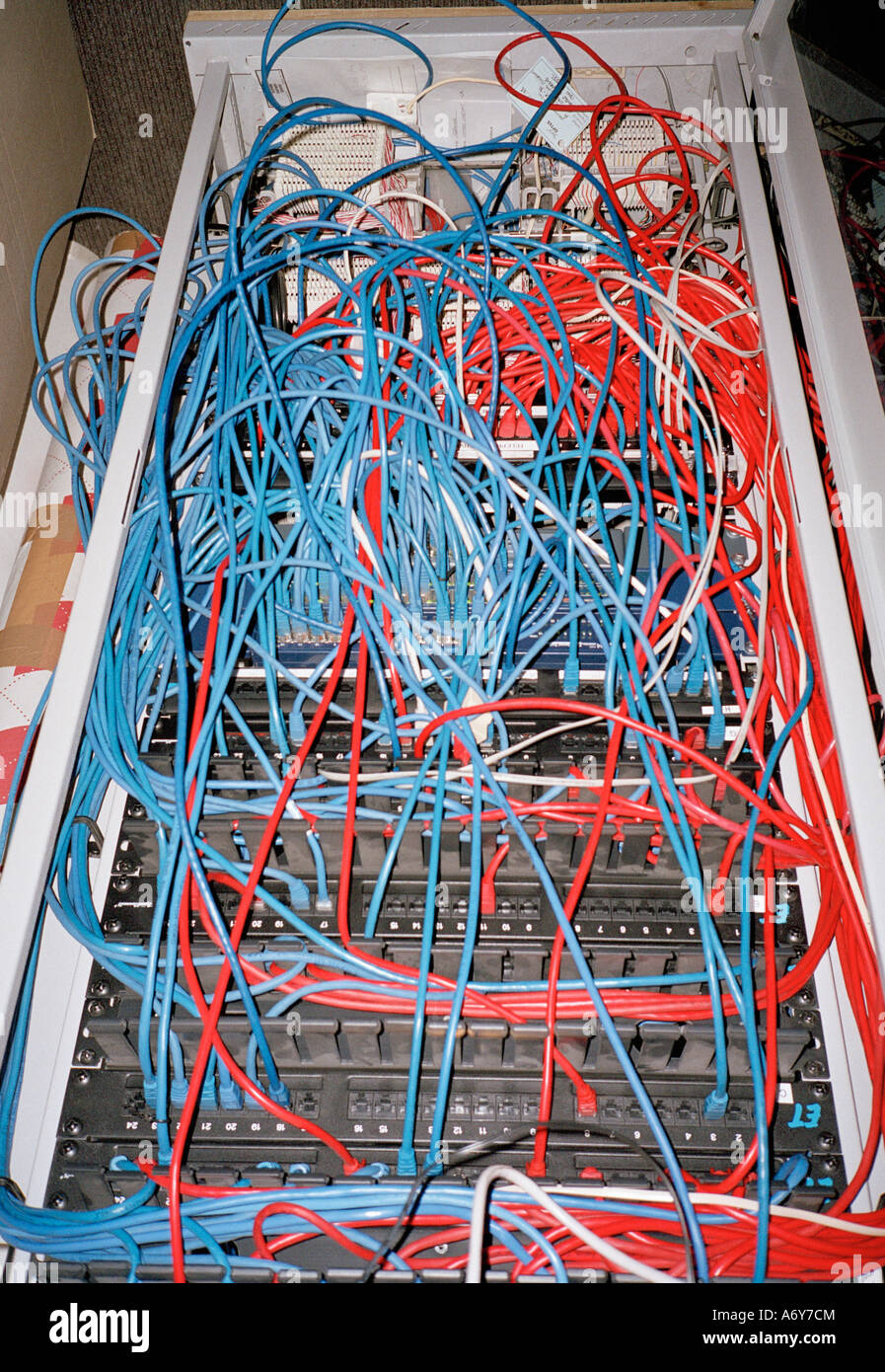 Cables connected to computer network server Stock Photo - Alamy