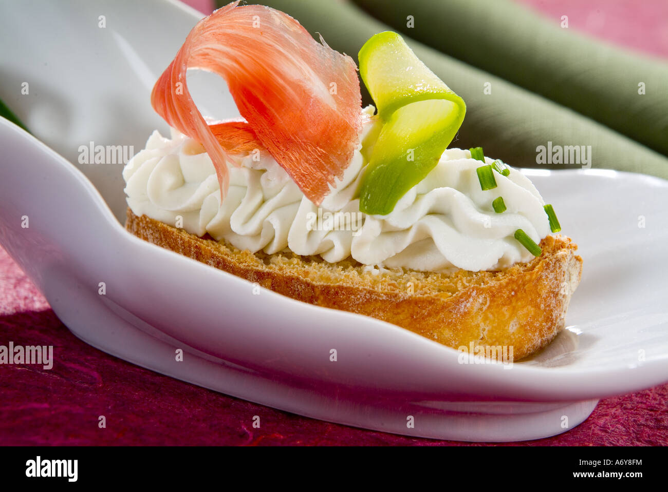 Chapata toast with Philadephia blue cheese and Iberian ham Stock Photo ...