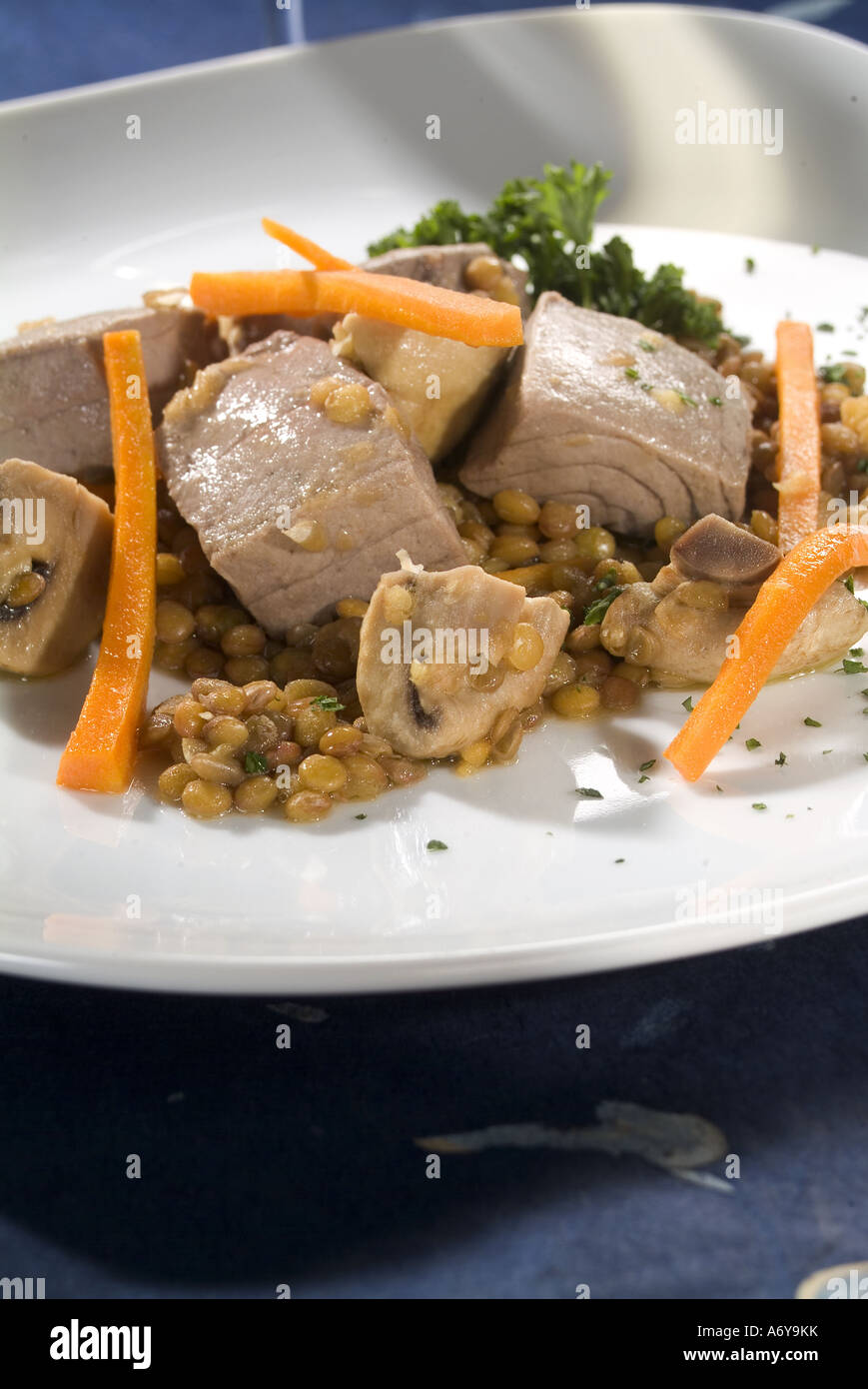 Bonito tuna with pardina lentils pickle Stock Photo - Alamy