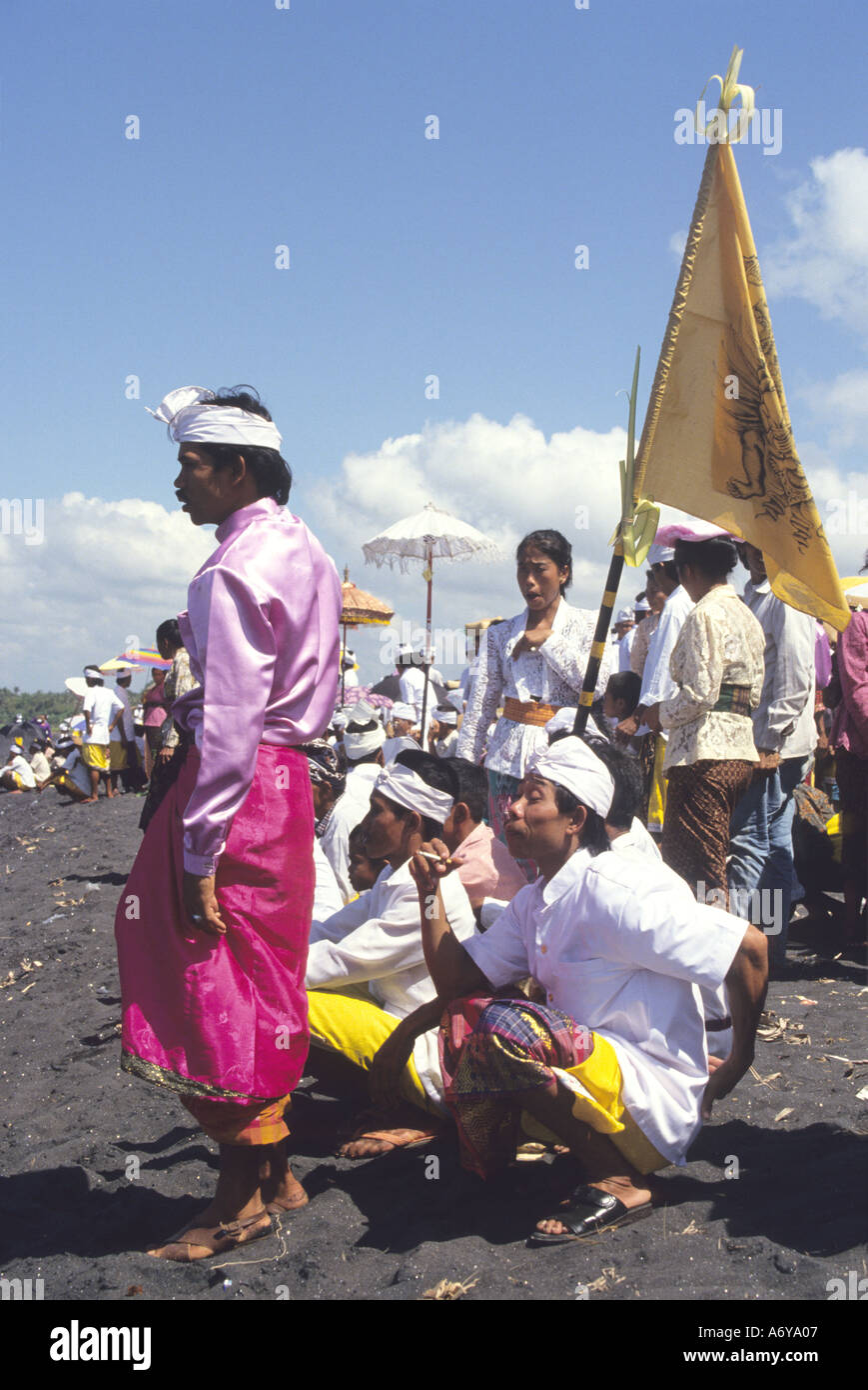 Colorful beach festival in Bali,Indonesia,on a black sandy beach Stock ...