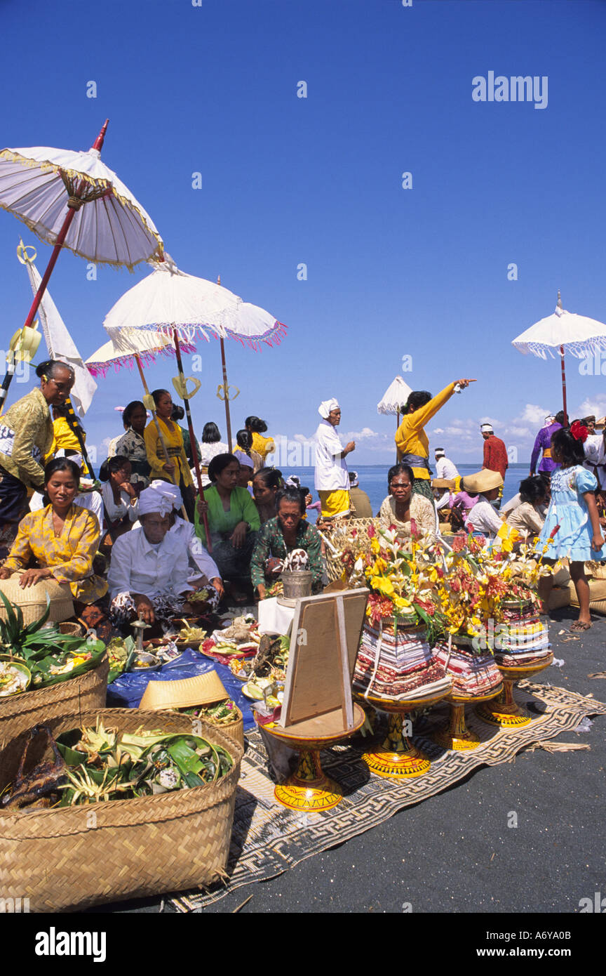 Colorful beach festival in Bali,Indonesia,on a black sandy beach Stock ...