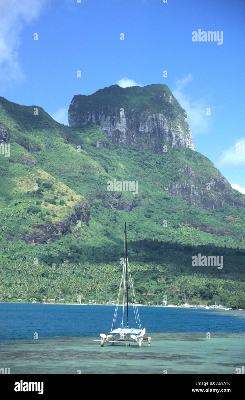 Catamaran at anchor in the South Pacific Island of Morea Stock Photo ...