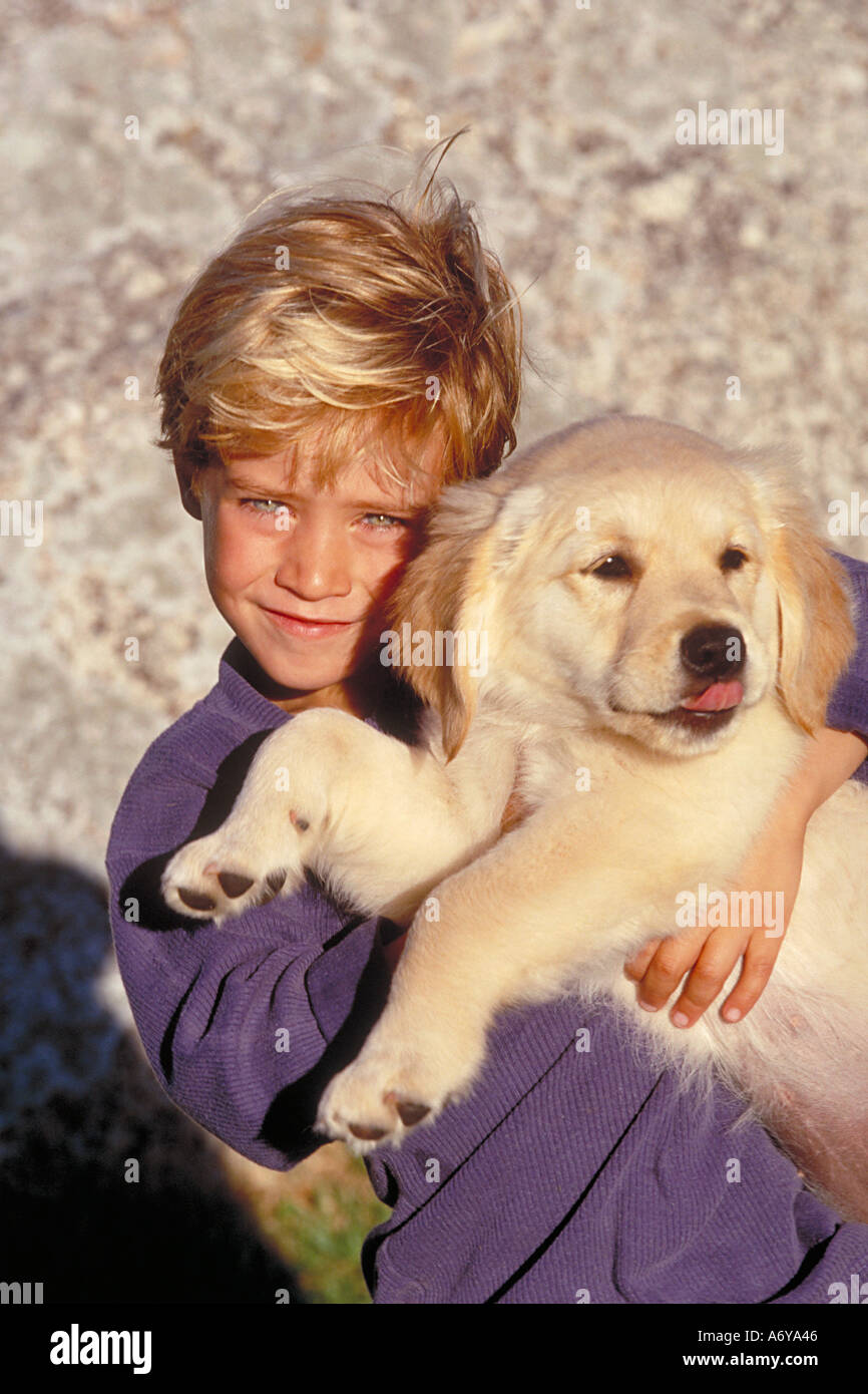 portrait of boy with dog Stock Photo - Alamy