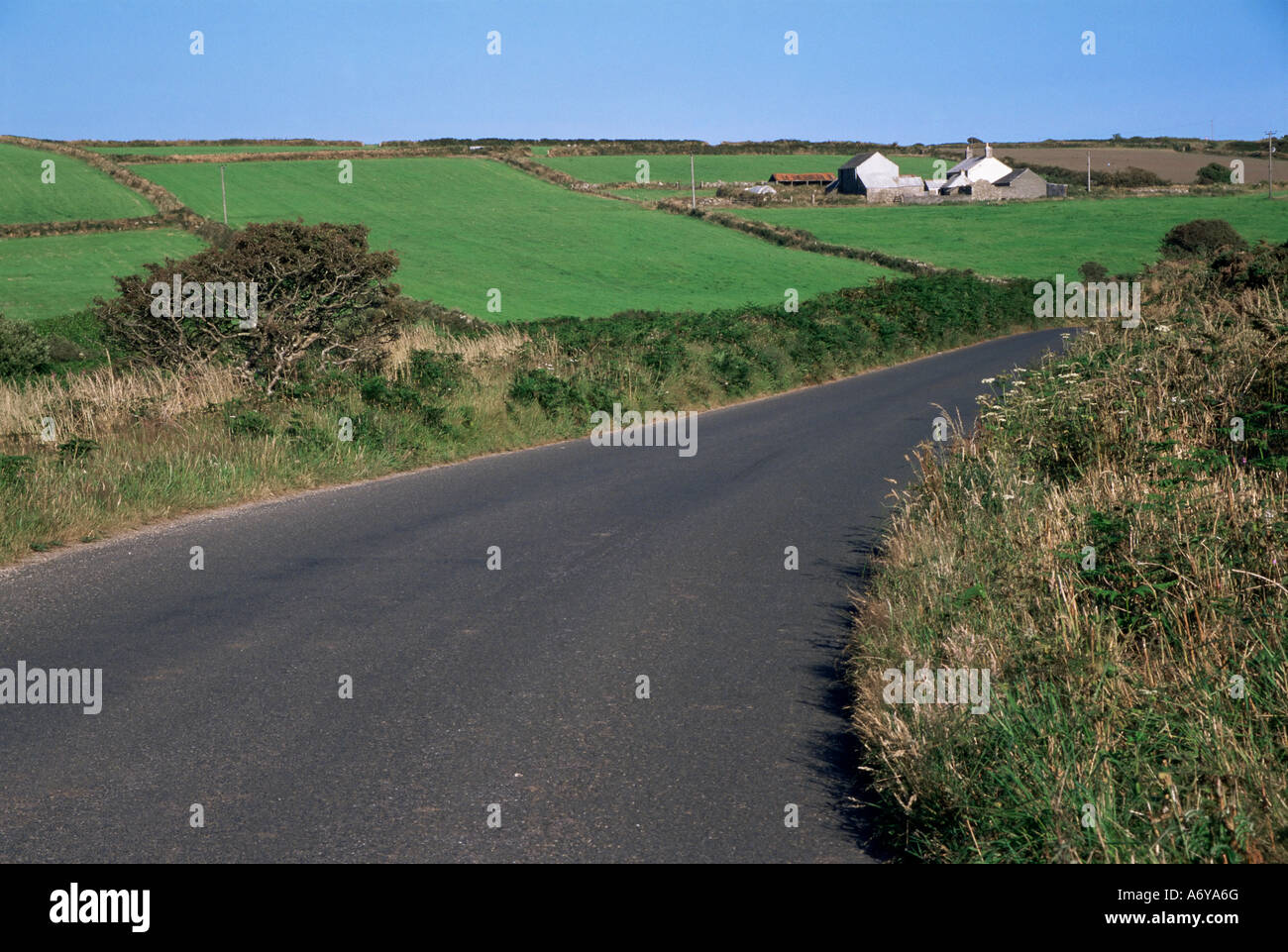 Penwith farm landscape and road near Lanyon Quoit Cornwall England ...