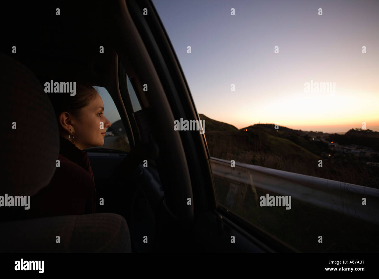 Sunrise through car window hi-res stock photography and images - Alamy