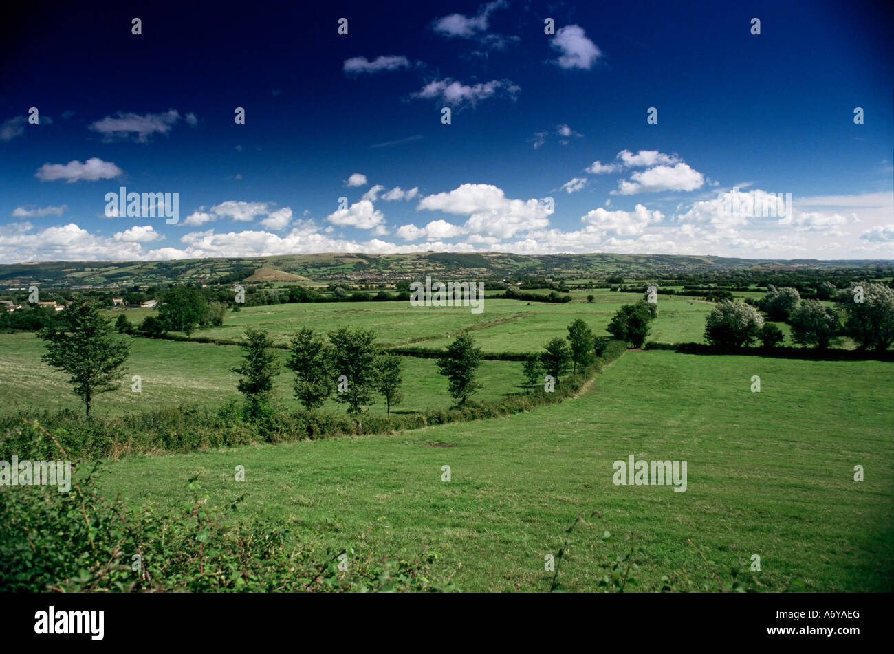 The Mendip Hills from Wedmore Somerset England United Kingdom Europe ...