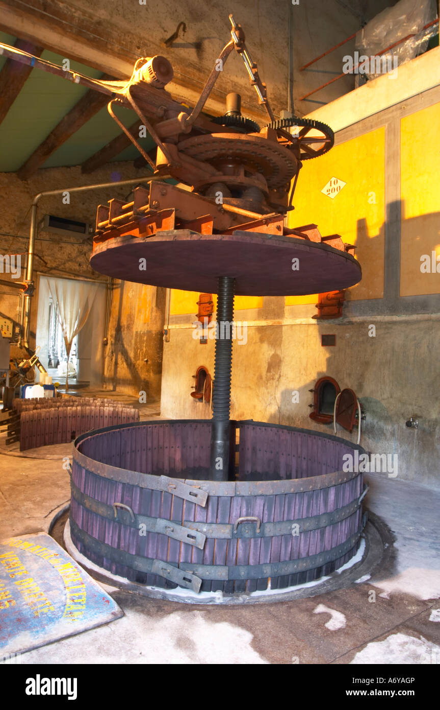 Chateau Mire l'Etang. La Clape. Languedoc. An old vertical basket press ...
