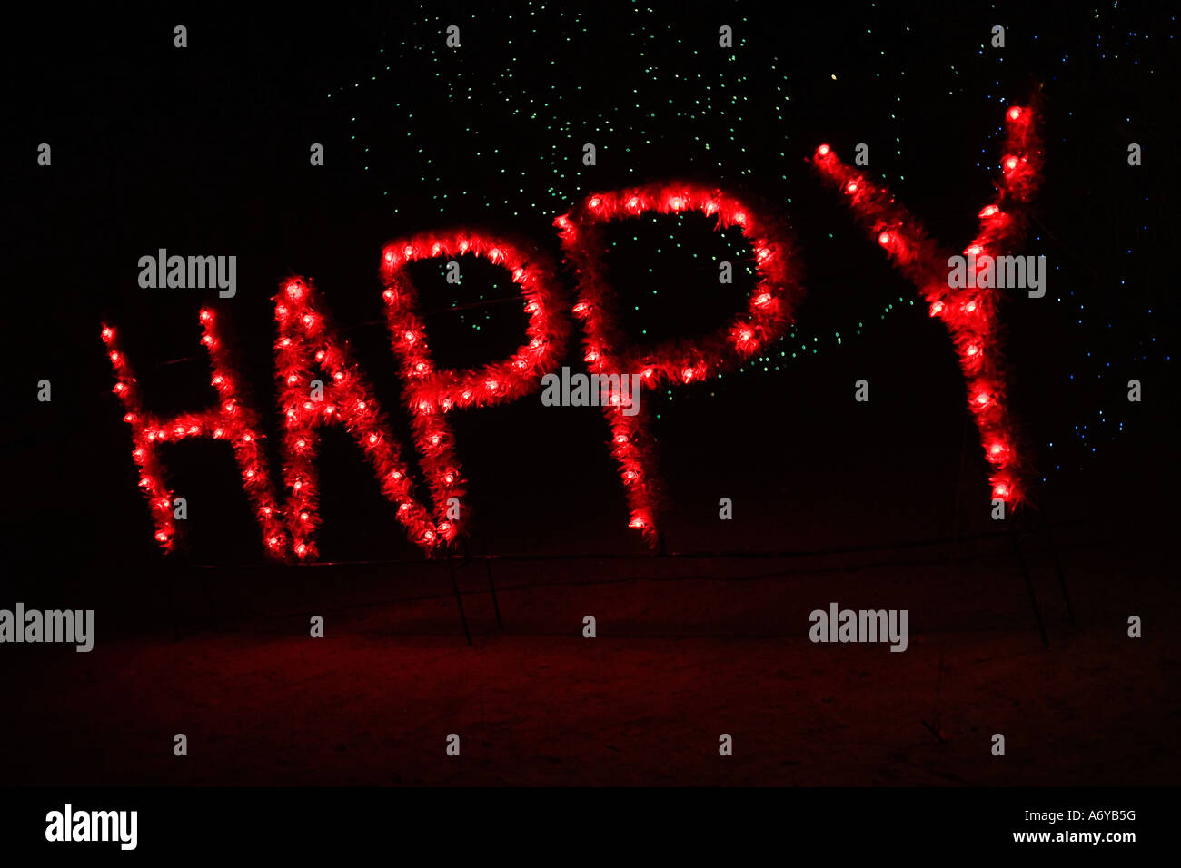 Illuminated Happy Sign Stock Photo - Alamy