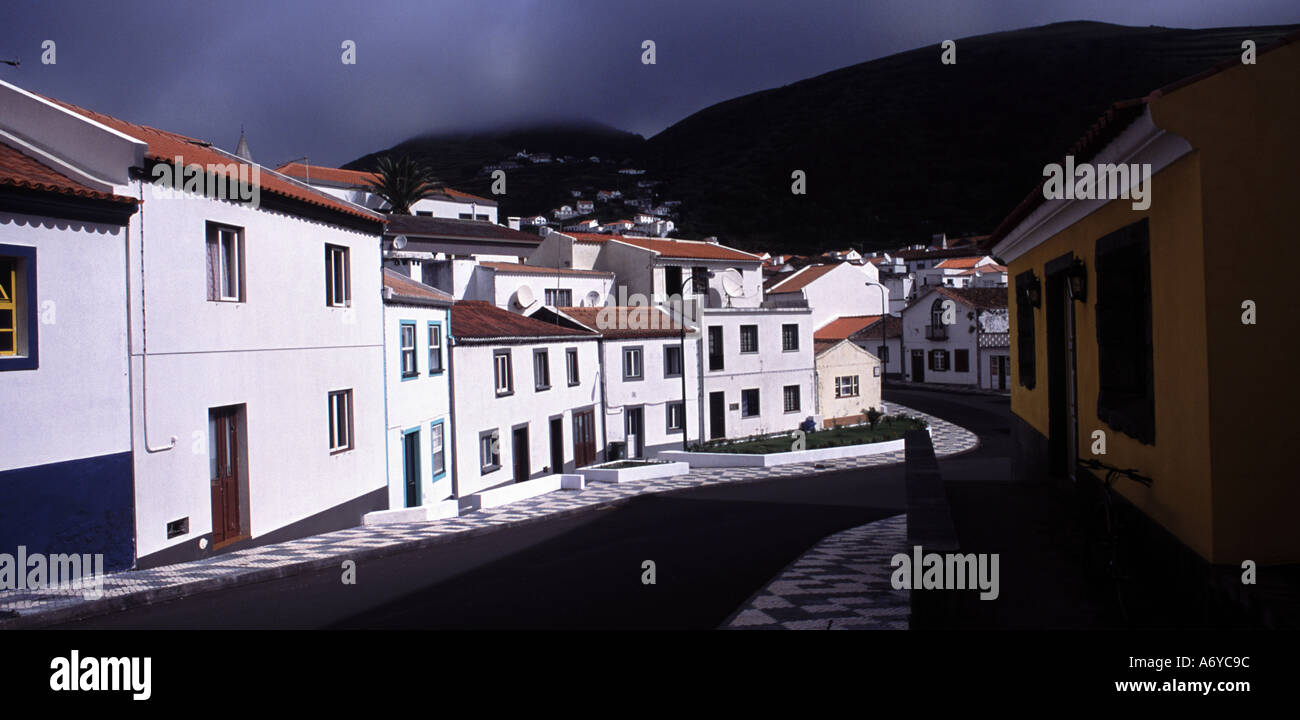 Street in Velas the capital town of Sao Jorge an island in the Azores ...