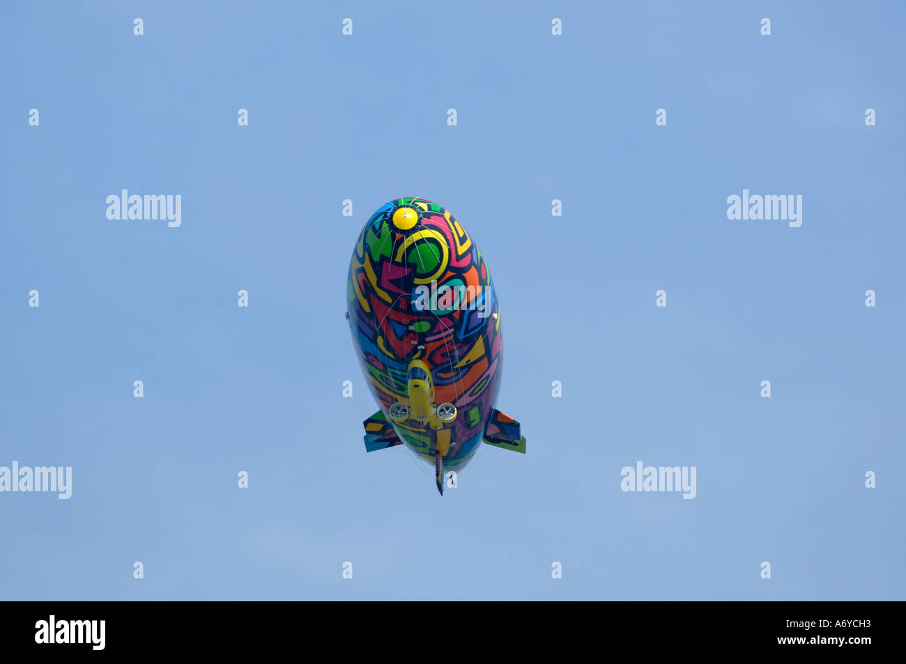Colorful blimp flying over Hollywood California Stock Photo - Alamy