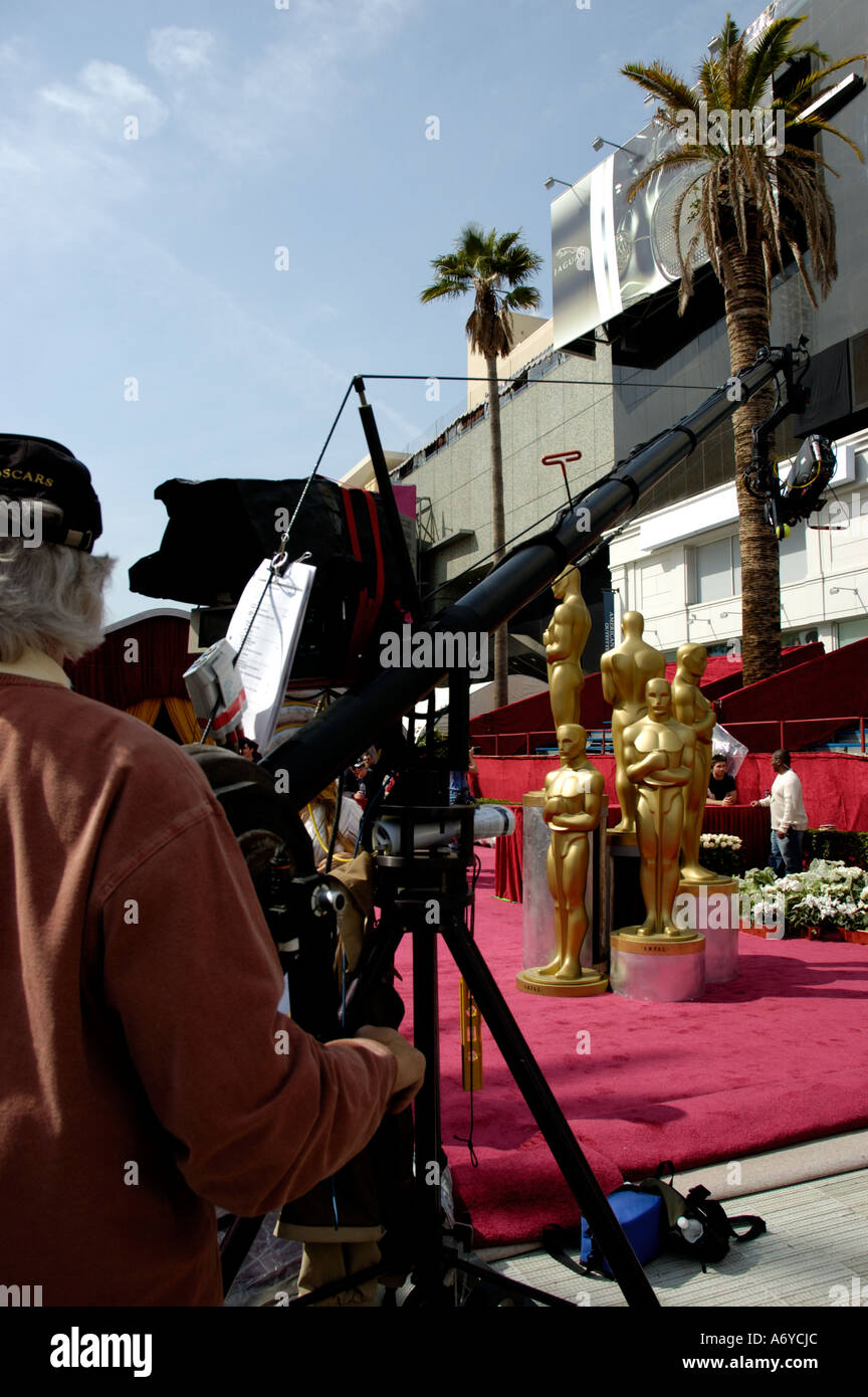 Telescopic camera crane system operator working at the Academy Awards ...