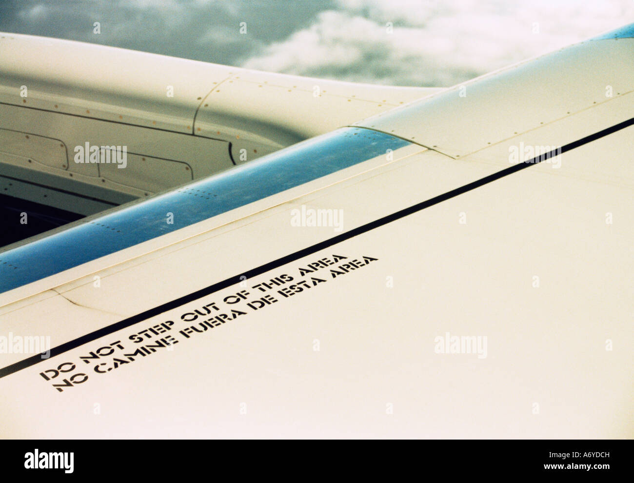 Text on an aeroplane wing Stock Photo - Alamy