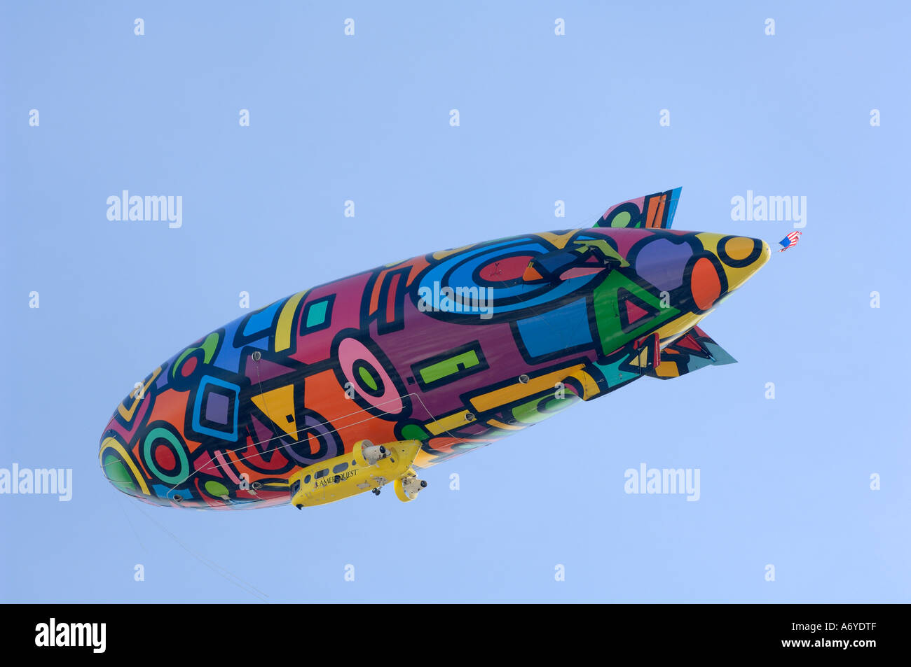 Colorful blimp flying over Hollywood California Stock Photo - Alamy