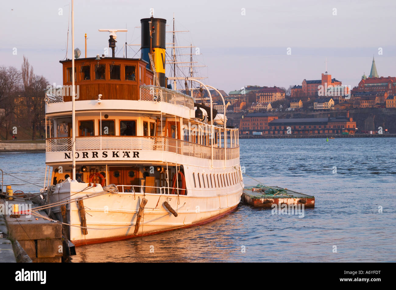 Norrskar moored at the Blasieholmen. White Waxholm boats Waxholmsbatar ...
