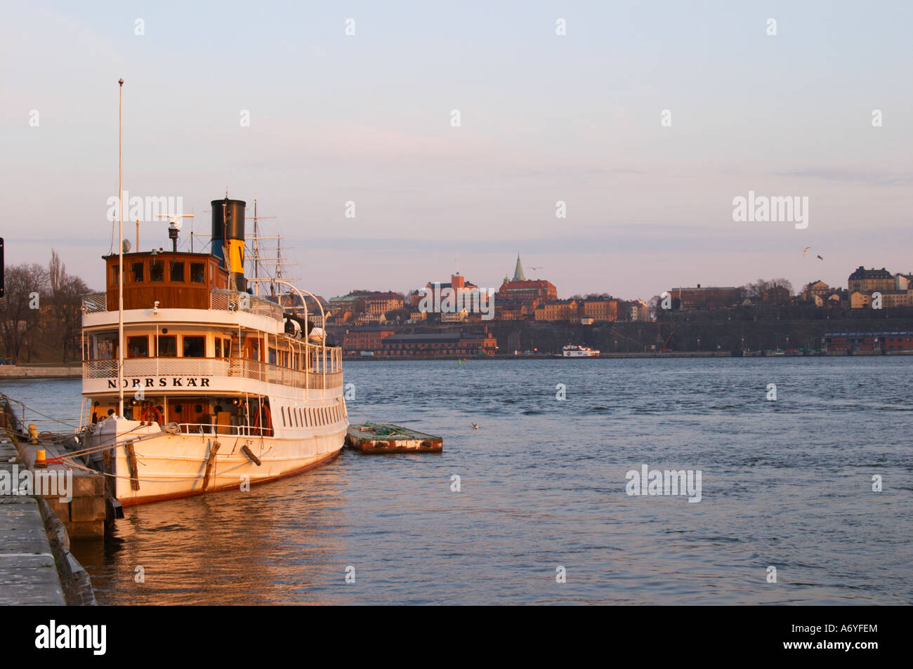 Norrskar moored at the Blasieholmen. White Waxholm boats Waxholmsbatar ...