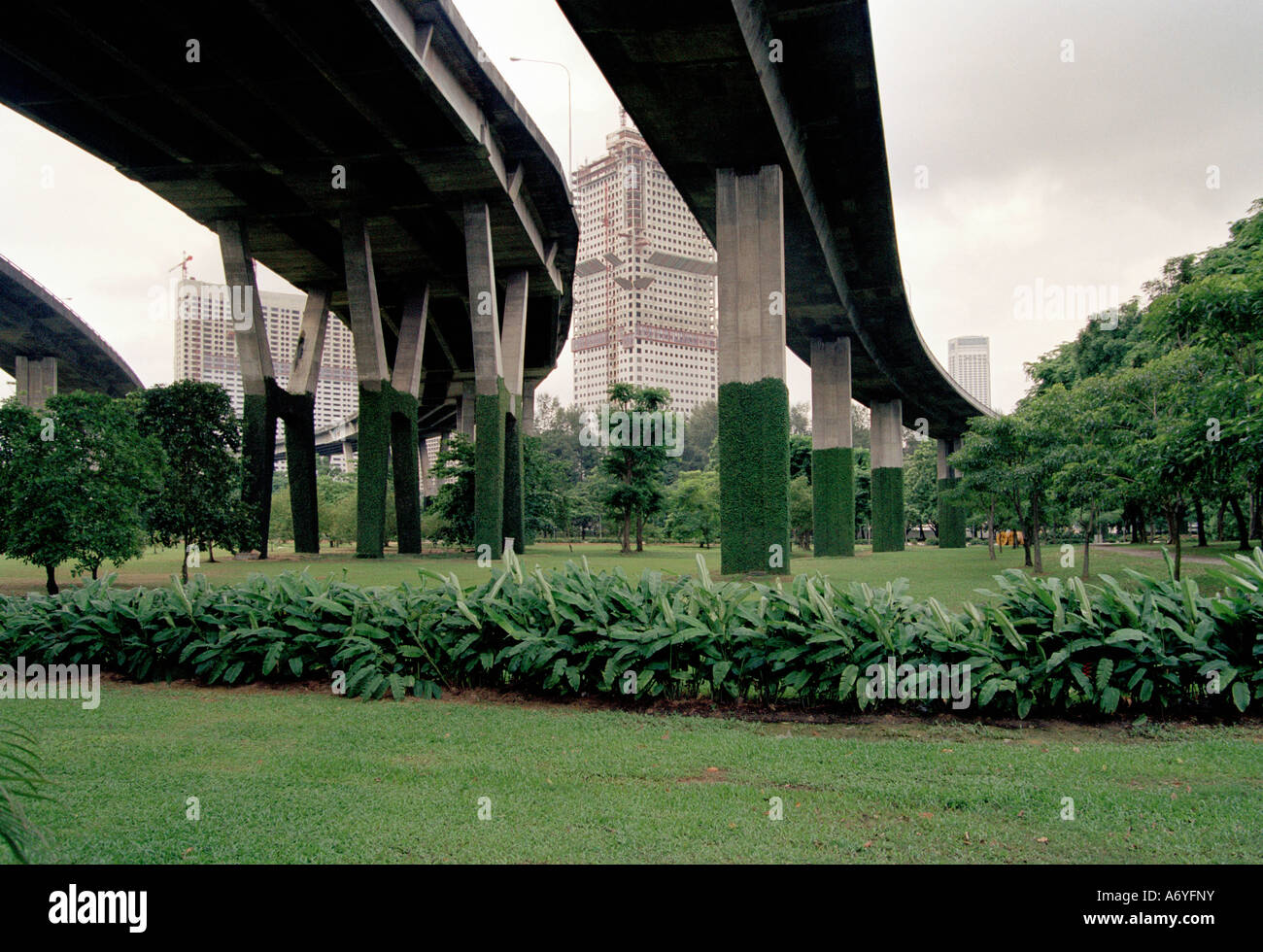 Elevated roads with high rise buildings in the distance Singapore Stock ...