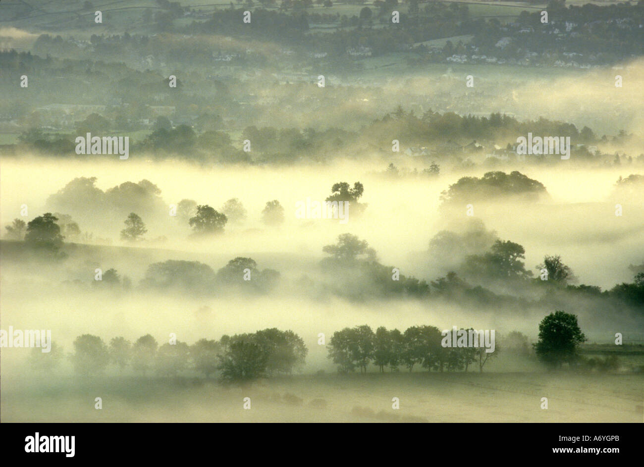 Mist hanging in the valley between Bassentwaite Lake and Derwent Water ...