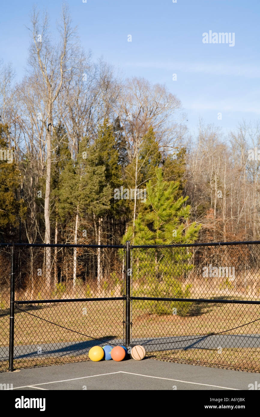 Balls at the edge of a sports court Stock Photo - Alamy