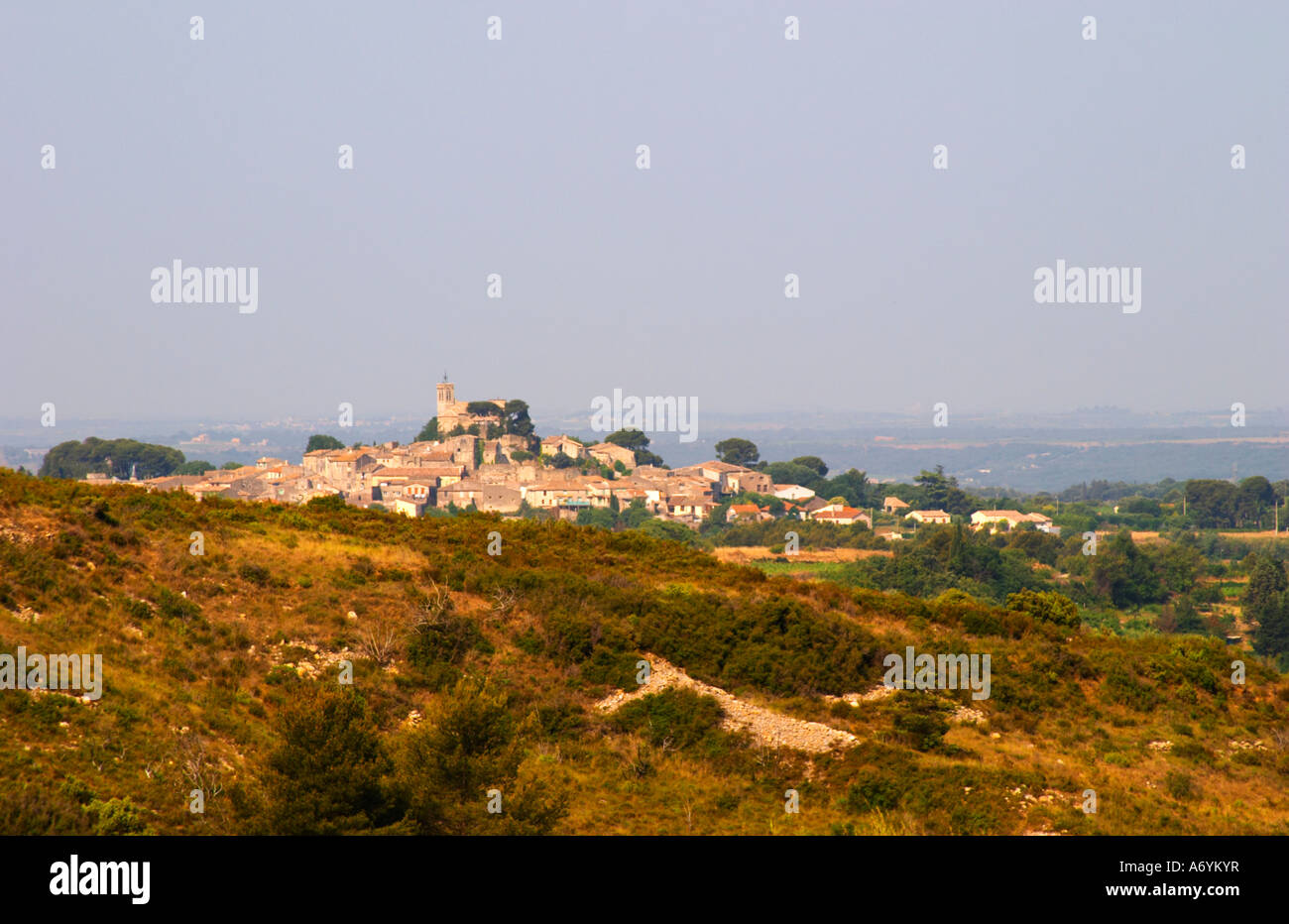 The village with the church in the middle. St Pargoire. Languedoc ...