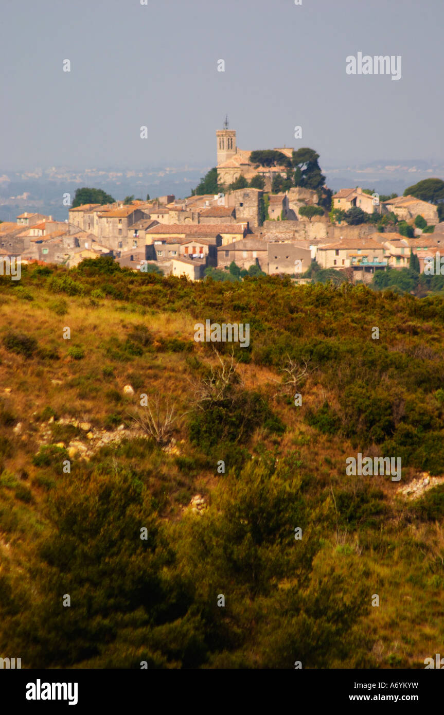 The village with the church in the middle. St Pargoire. Languedoc ...
