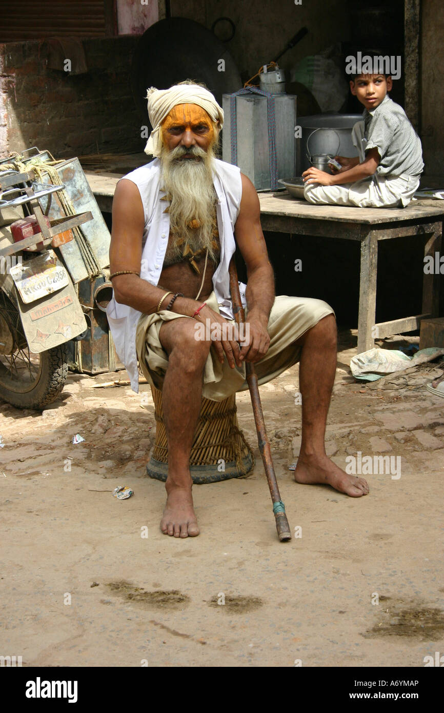 Sadhu sitting, Delhi, India Stock Photo - Alamy