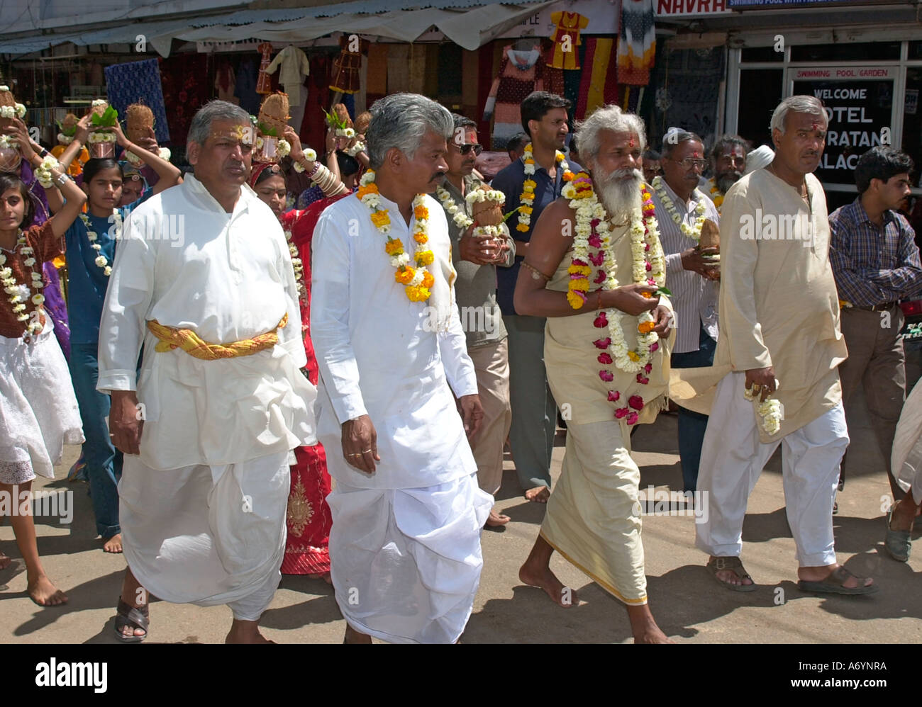 Religious procession through the streets of Pushkar India Stock Photo ...