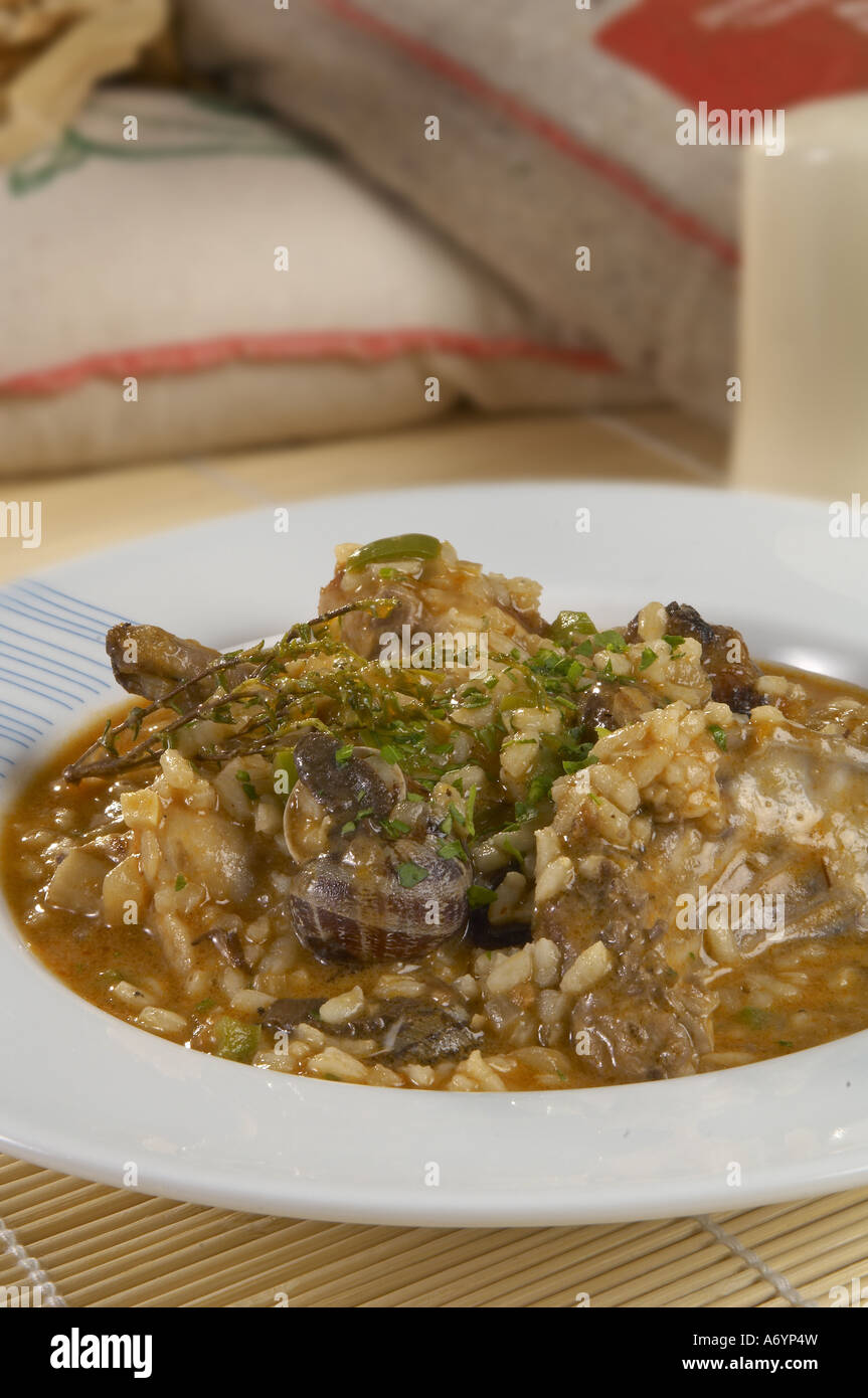 Rabbit with snails and rice Stock Photo - Alamy