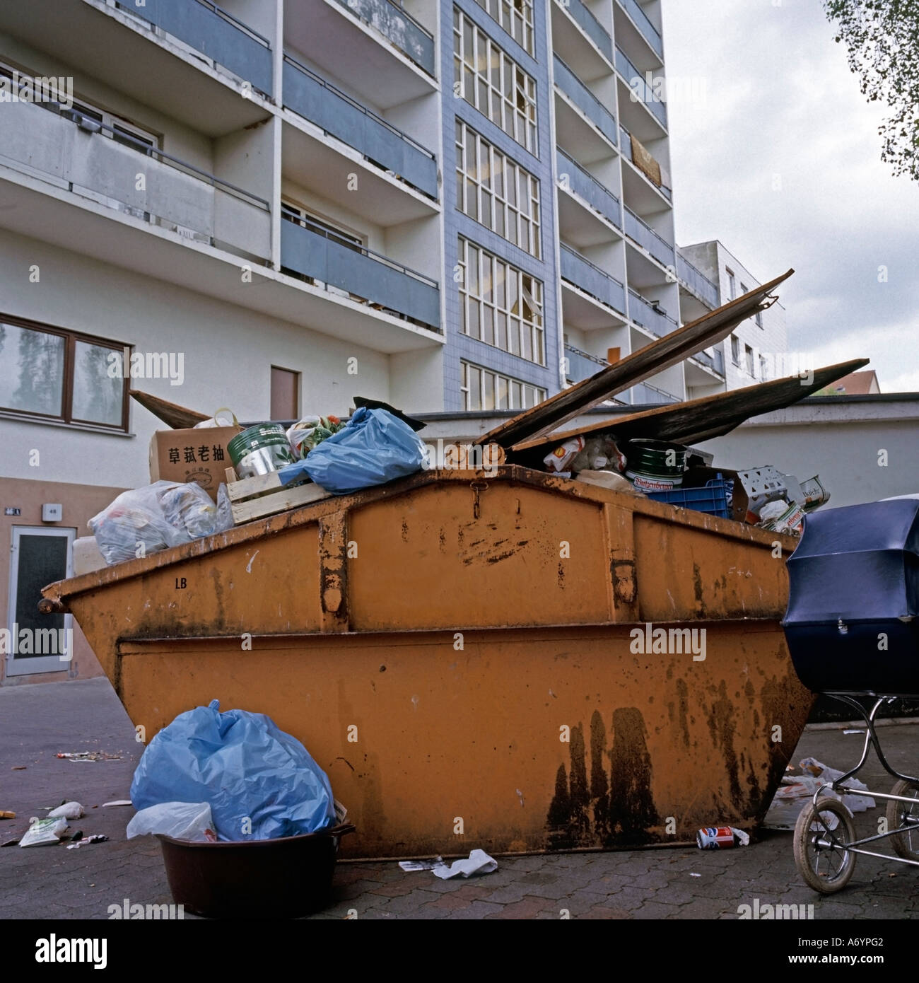 container for rubbish trash garbage in front of a block of flats Stock ...