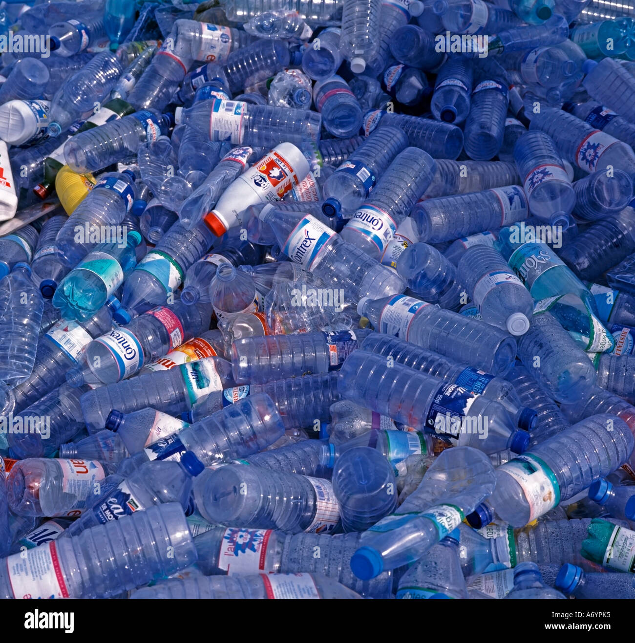 collected used plastic bottles of PE for recycling Stock Photo - Alamy