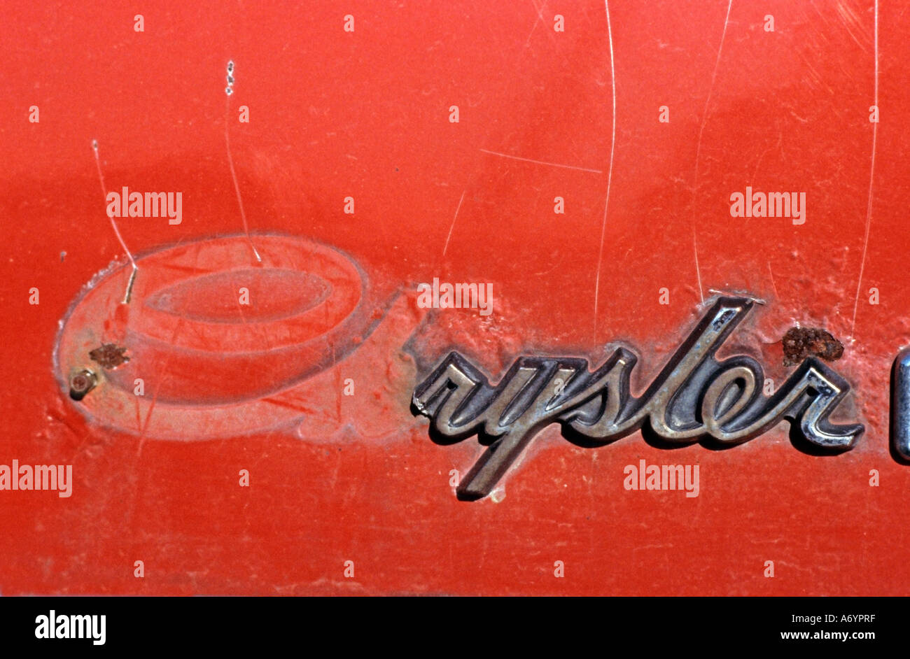 old broken label of car Chrysler Stock Photo - Alamy