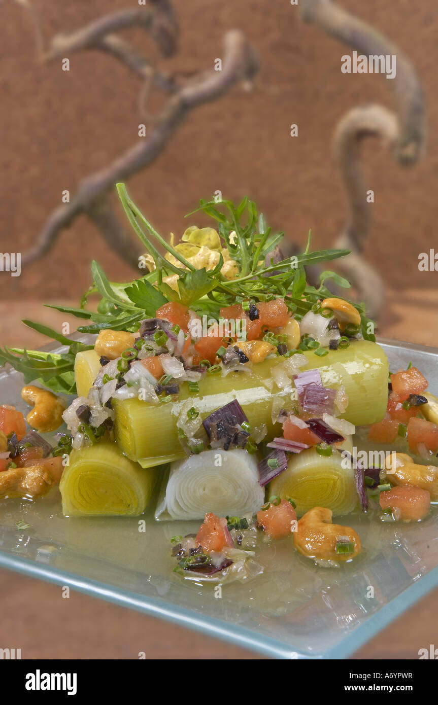 Steamed leeks with truffle vinaigrette Stock Photo - Alamy
