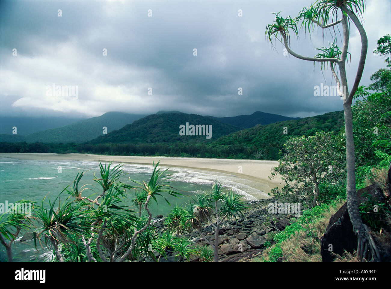 Cape Tribulation near where Captain Cook ran aground on reef Queensland ...